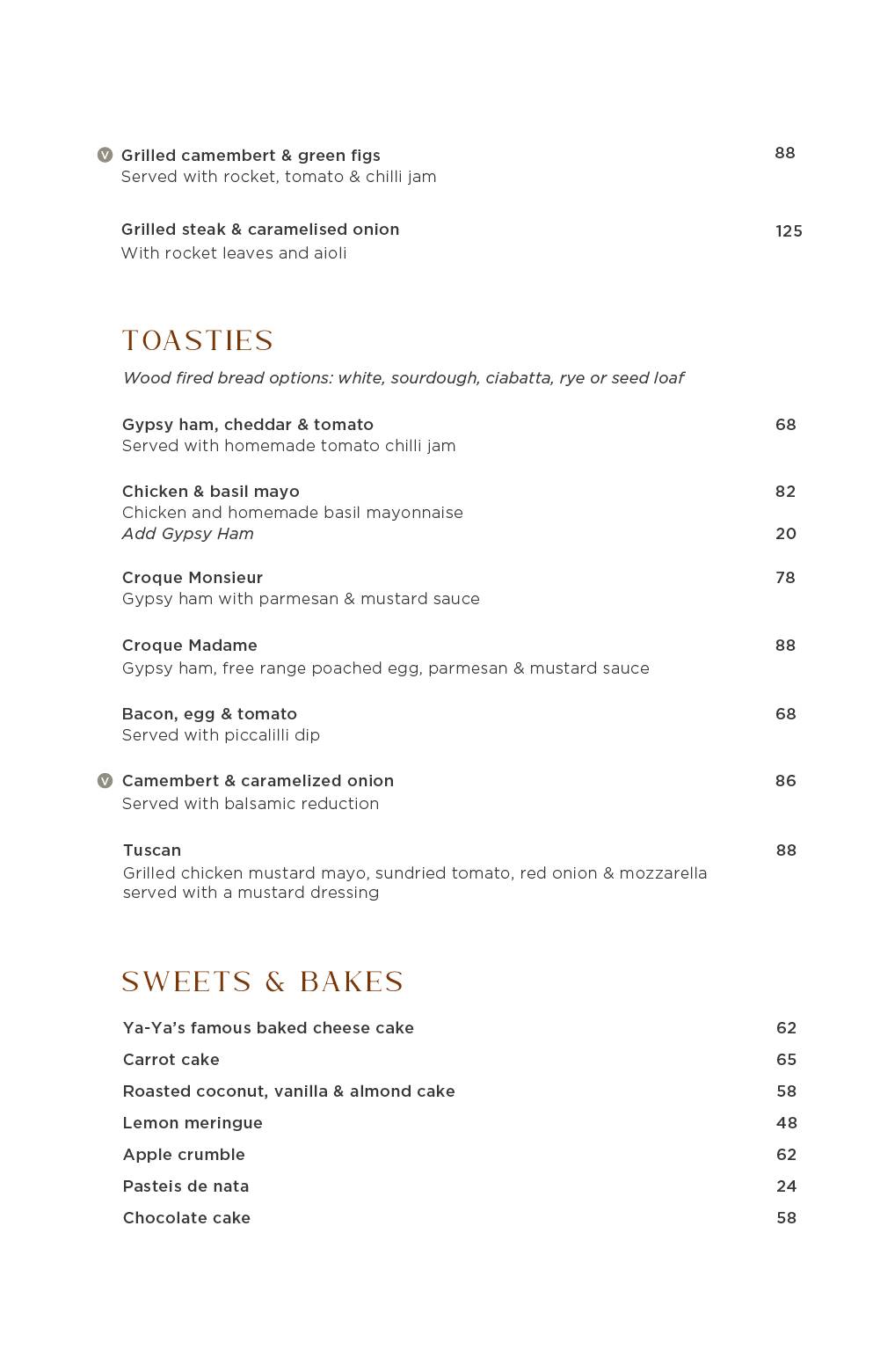 Menu at Ya-Ya Cafe, Stellenbosch