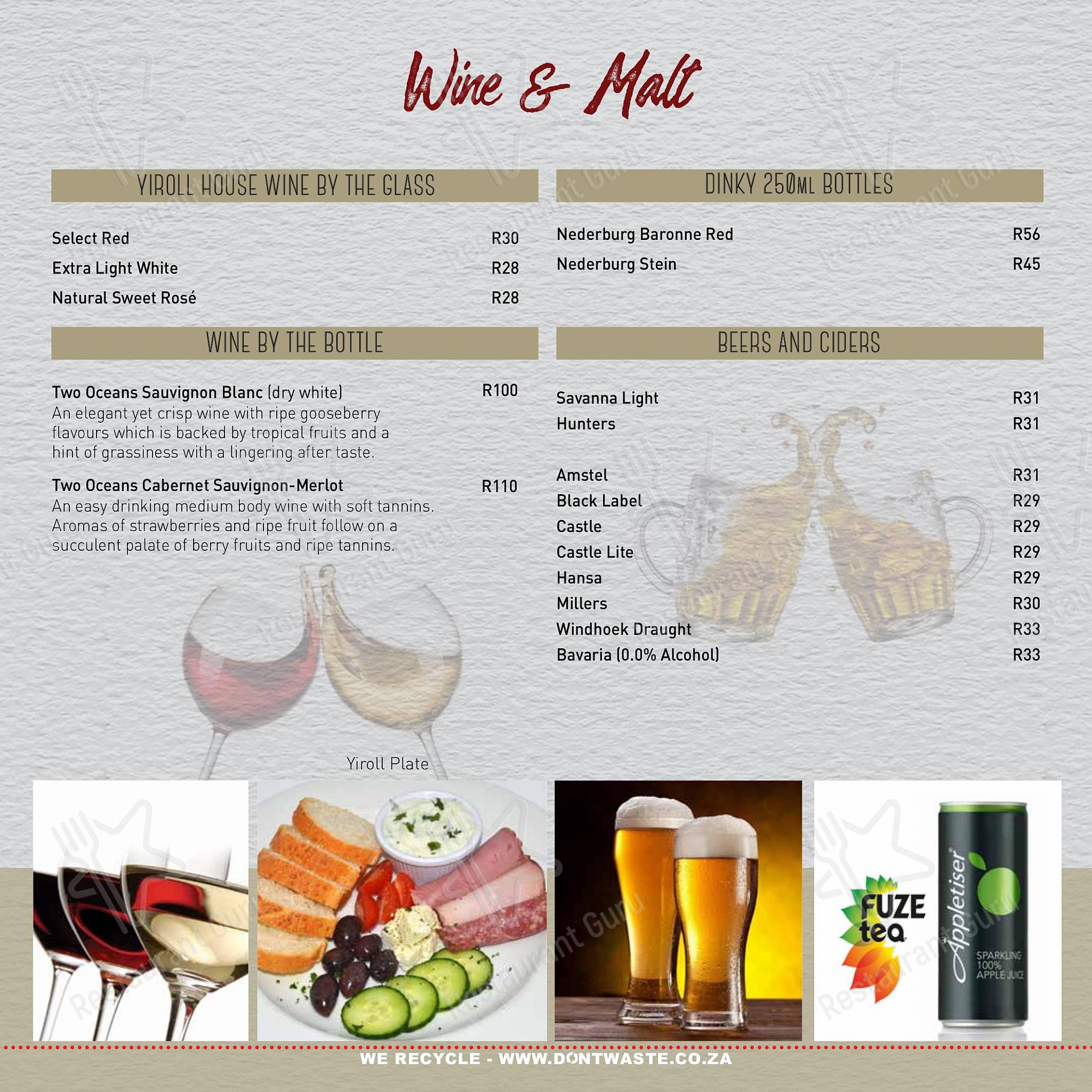 Menu at Yiroll Caffe'bake cafe, Durban