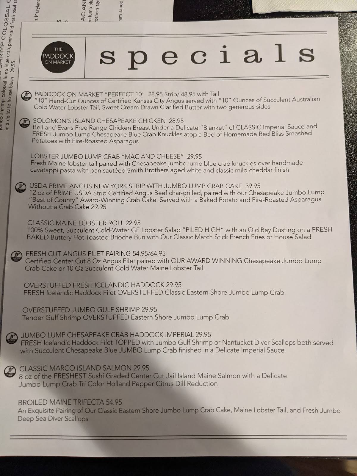 Menu at The Paddock on Market pub & bar, Yorklyn