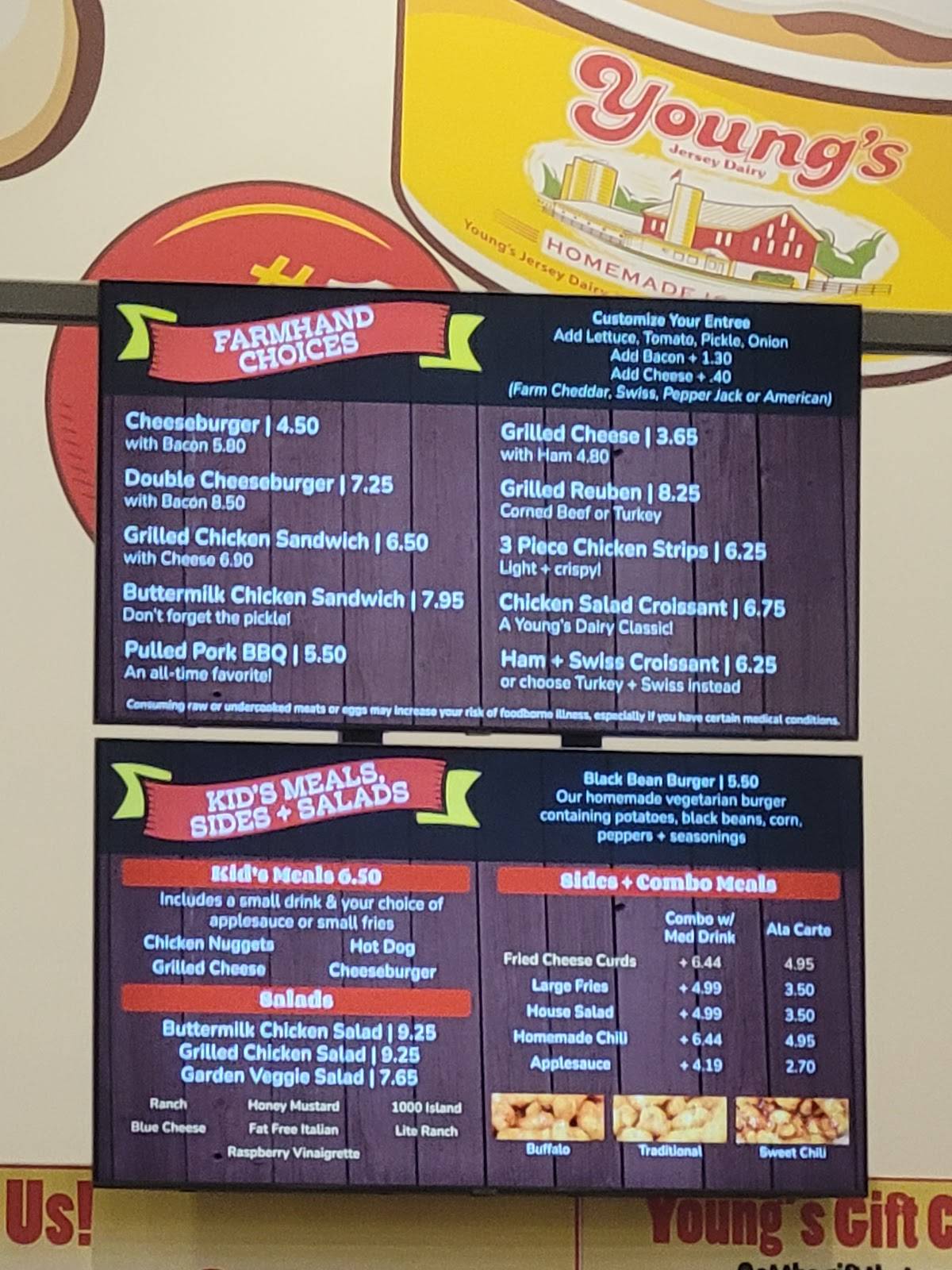 Menu at Young's Jersey Dairy restaurant, Yellow Springs