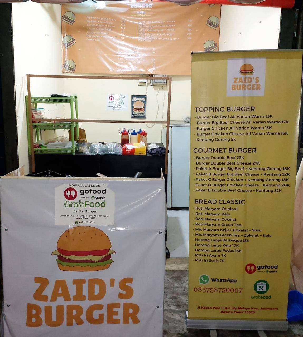 Menu at Zaid's Burger restaurant, East Jakarta