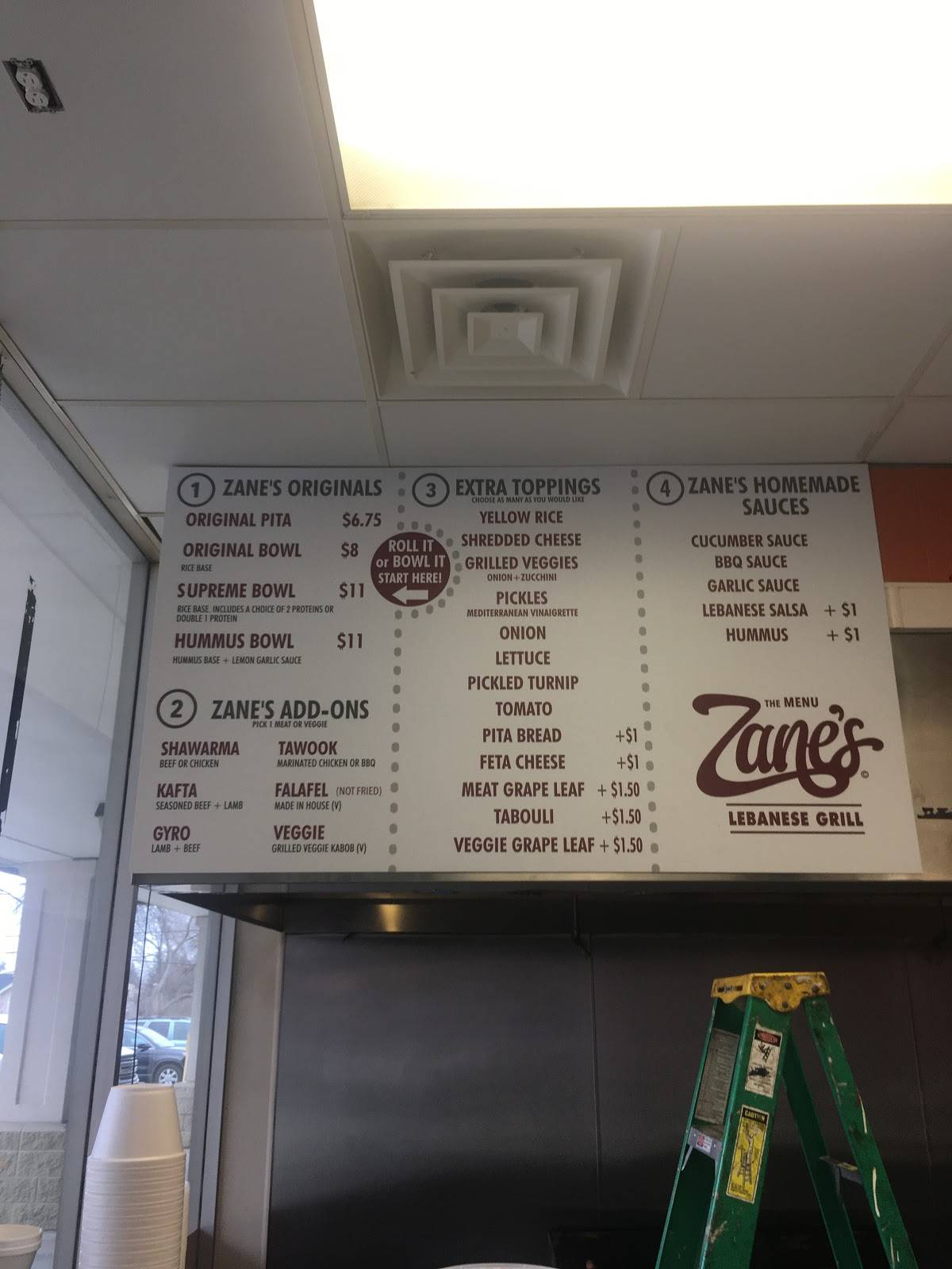 Menu at Zane's Lebanese Grill restaurant, Sylvania