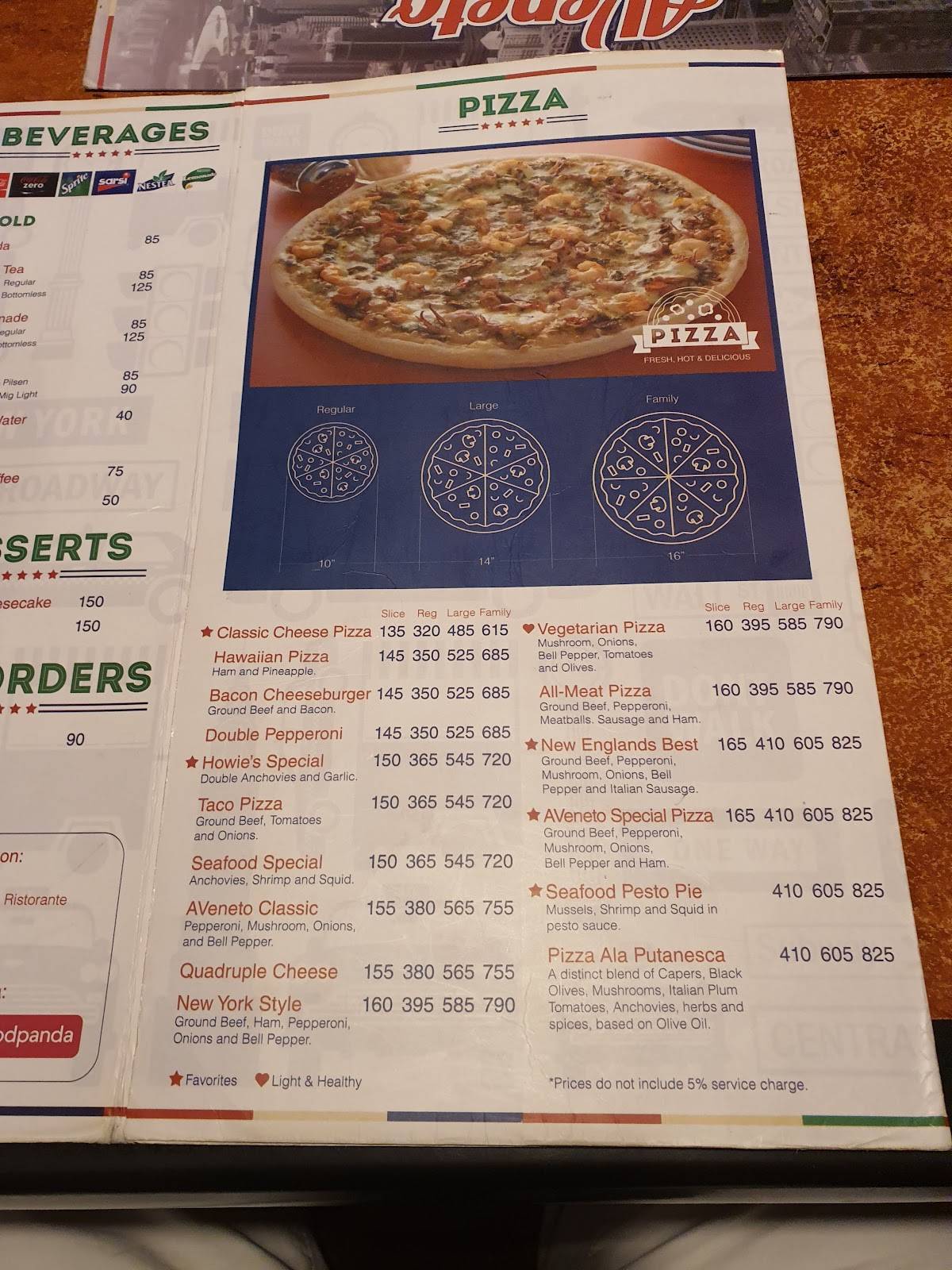 Menu at ä Veneto Pizzeria Ristorante, Quezon City, 25 Visayas Ave