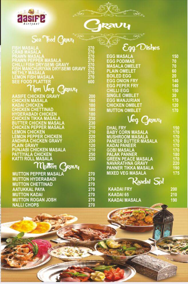 Menu at aasife biriyani, Tenkasi, Statebank building