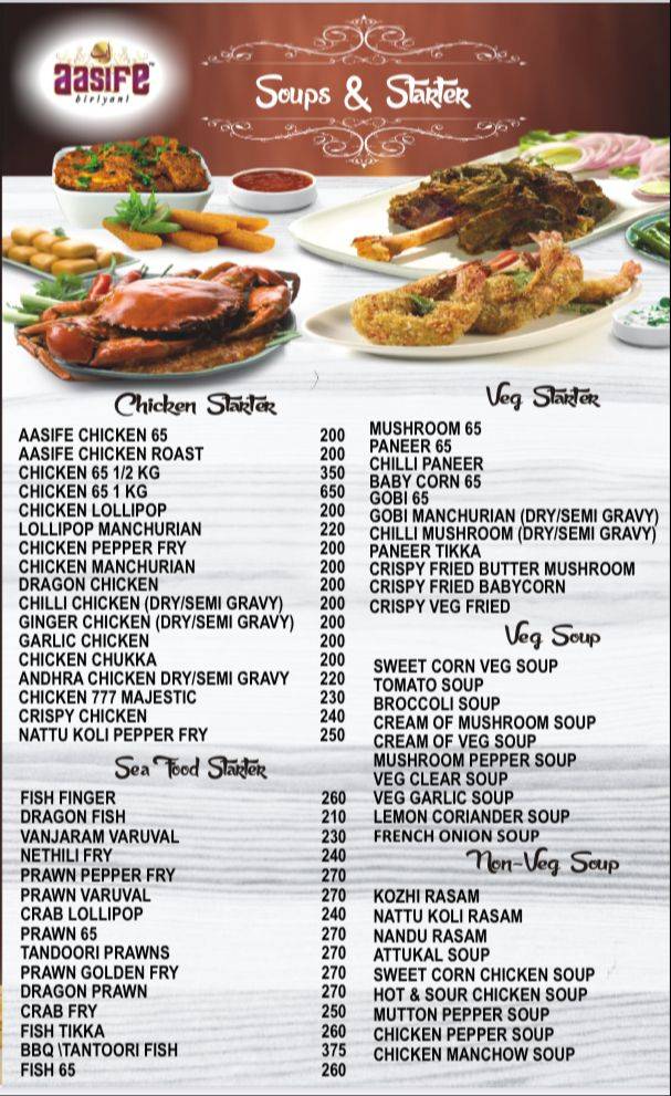 Menu at aasife biriyani, Tenkasi, Statebank building
