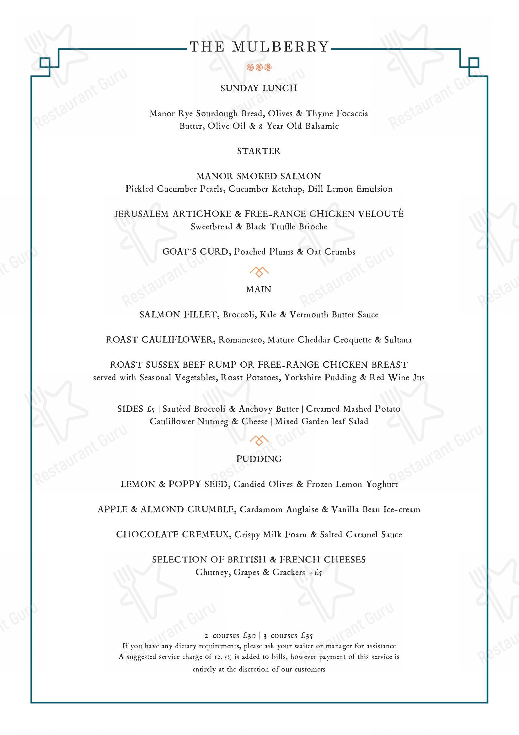 Menu at Langshott Manor - part of The Alexander Hotel Collection ...