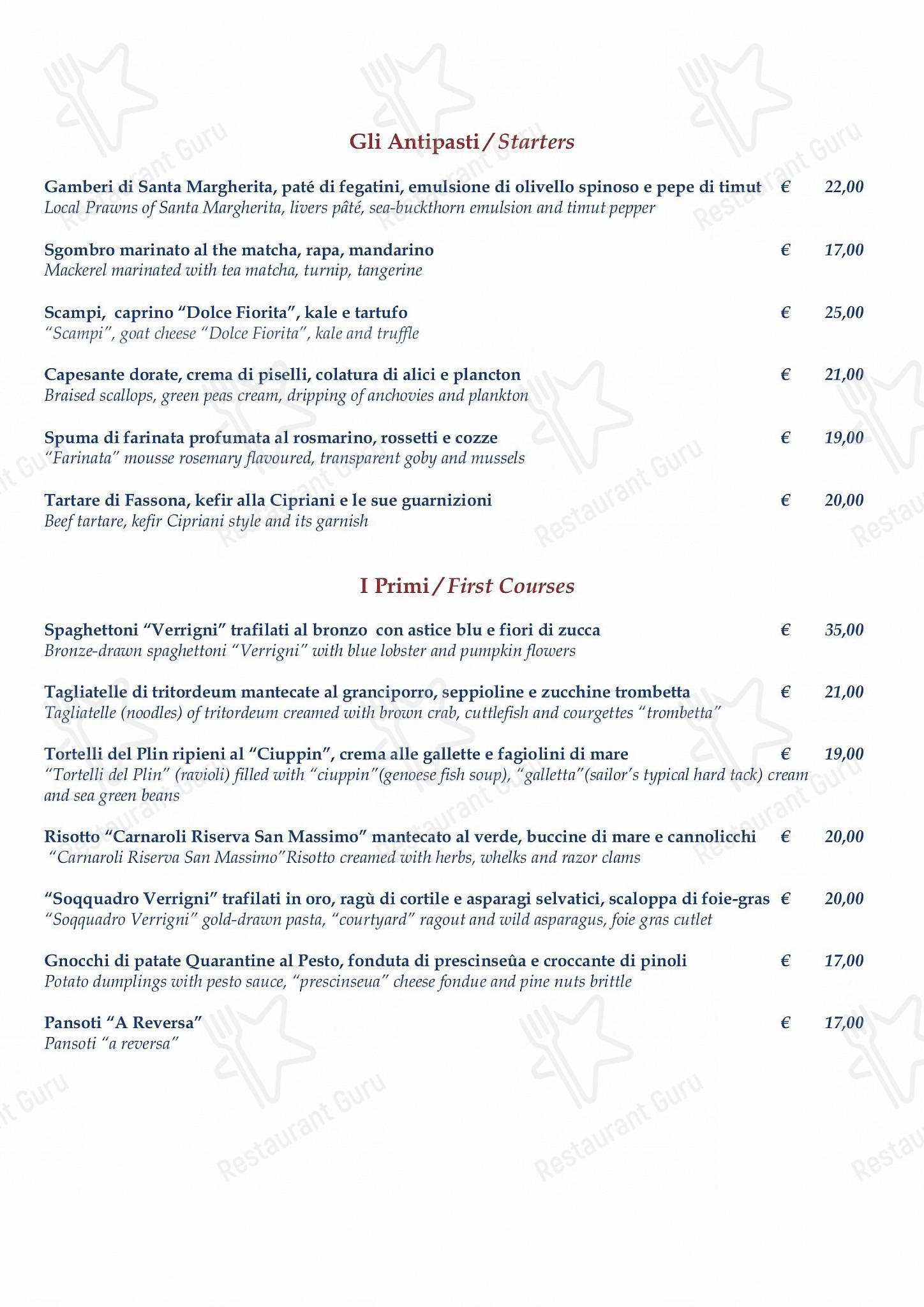 Menu da Ristorante Le Cupole, Rapallo
