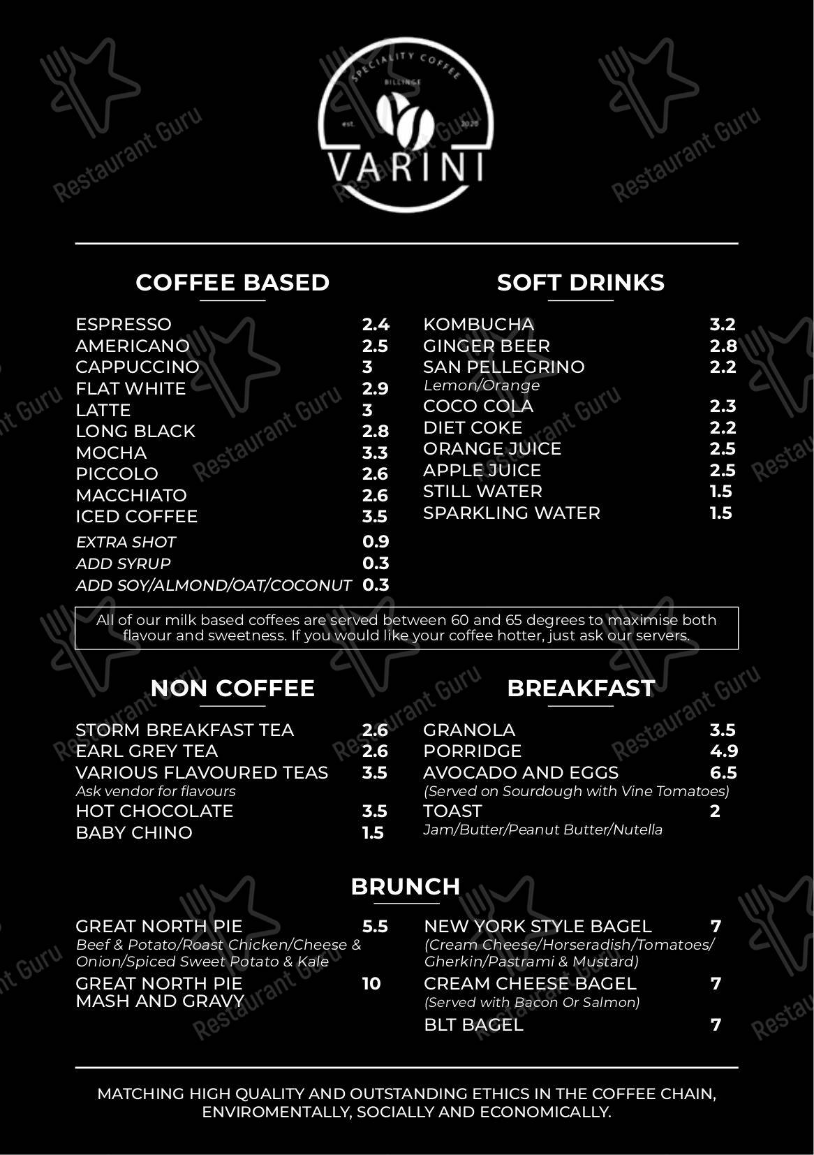 Menu at The Varini Billinge - Speciality Coffee cafe, Wigan