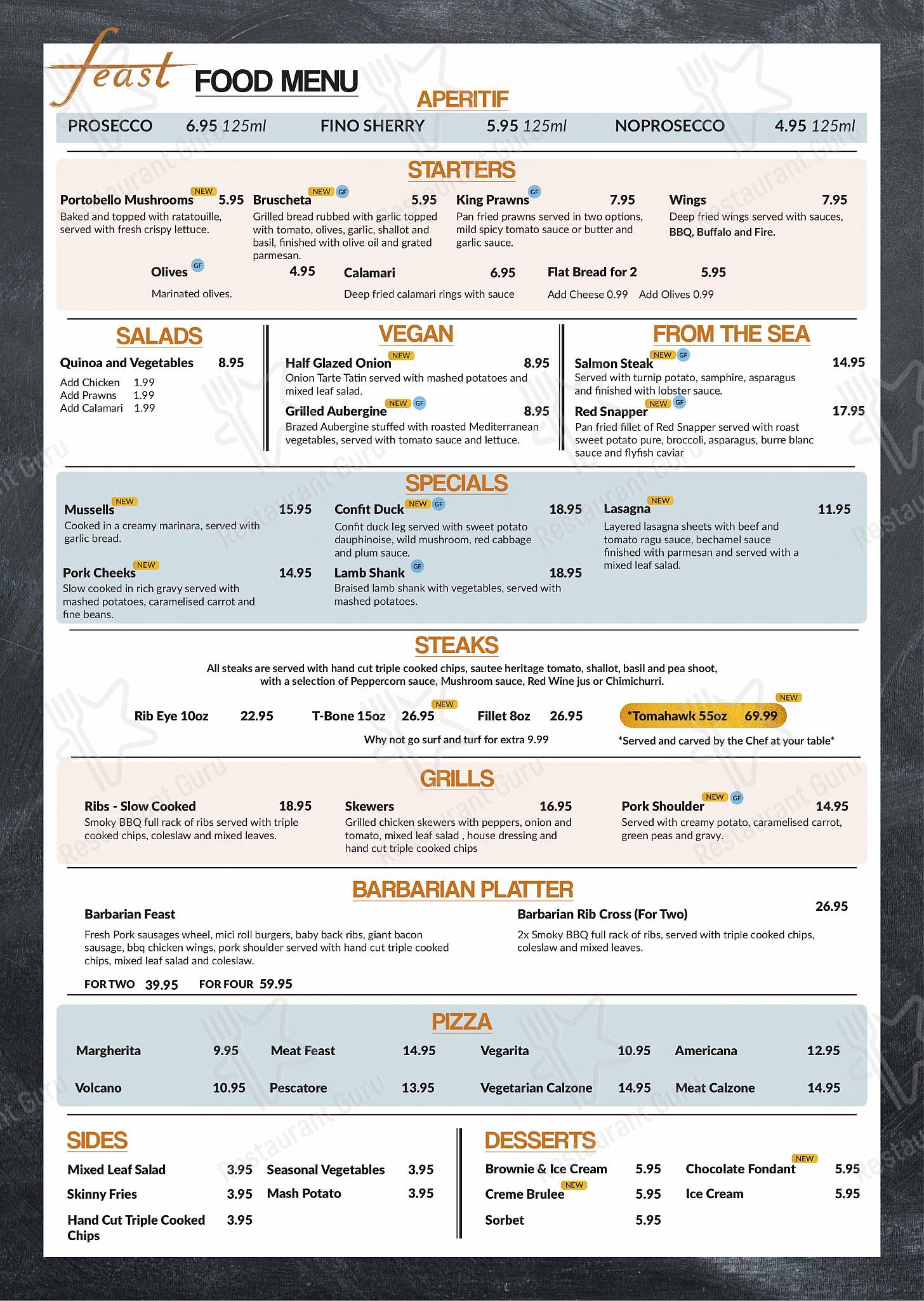 Menu at feast - Restaurant Rooftop Bar, Grays