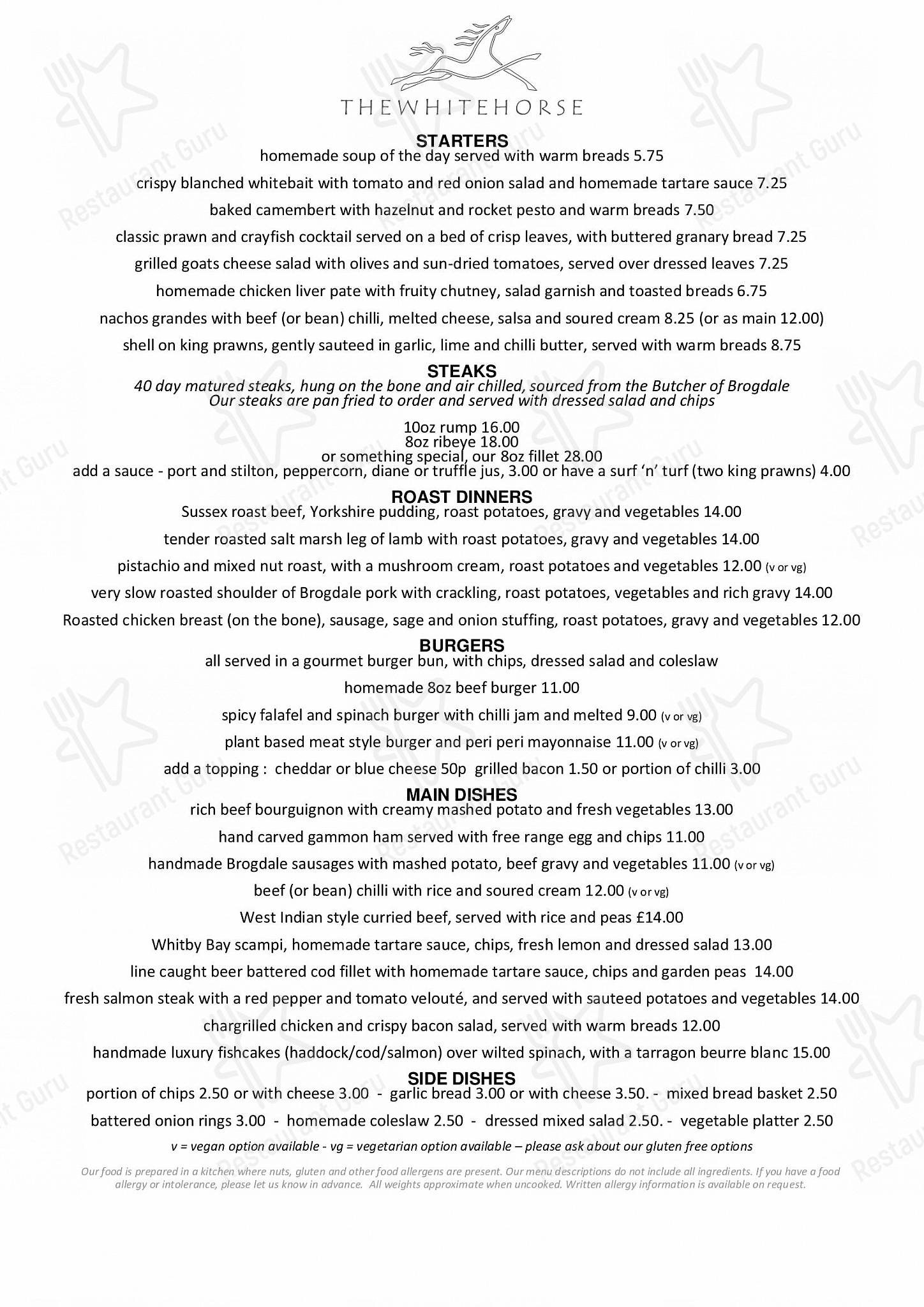 Menu at The White Horse pub & bar, Boughton-under-Blean