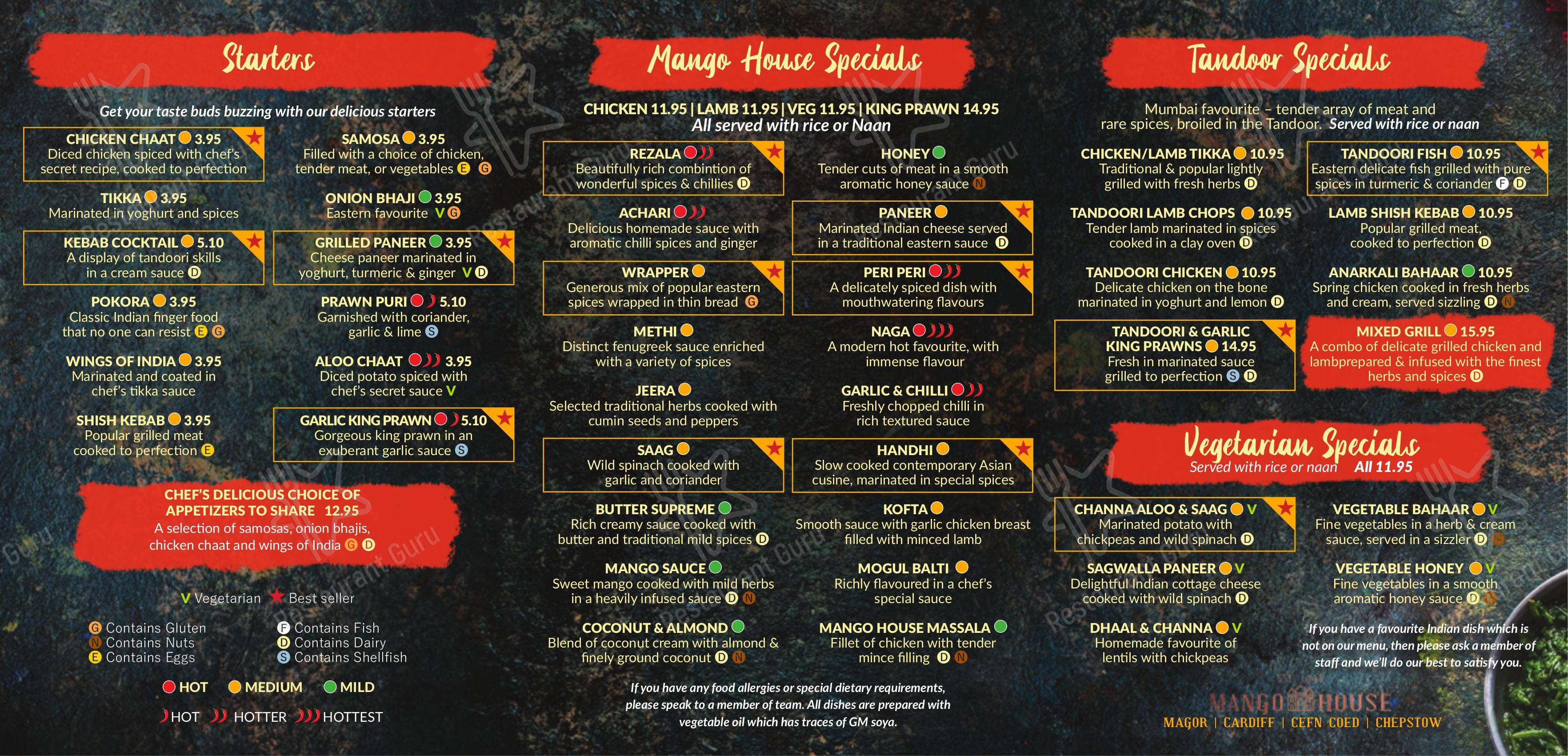 Menu at Mango House Restaurant, Merthyr Tydfil