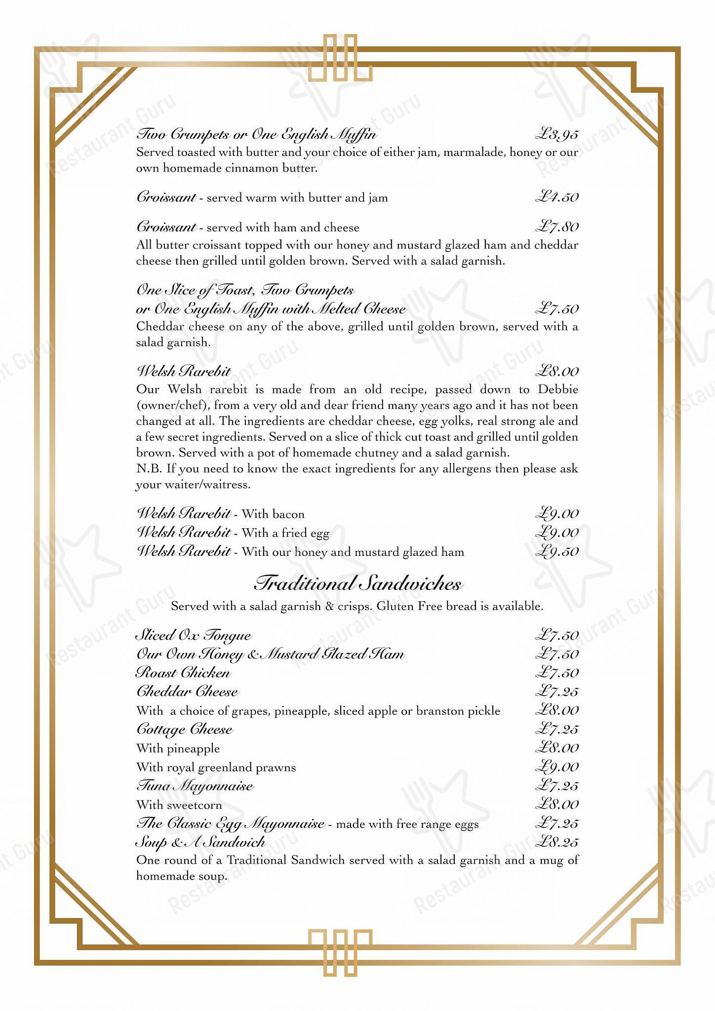 Menu at Westminster Tea Rooms cafe, Southport