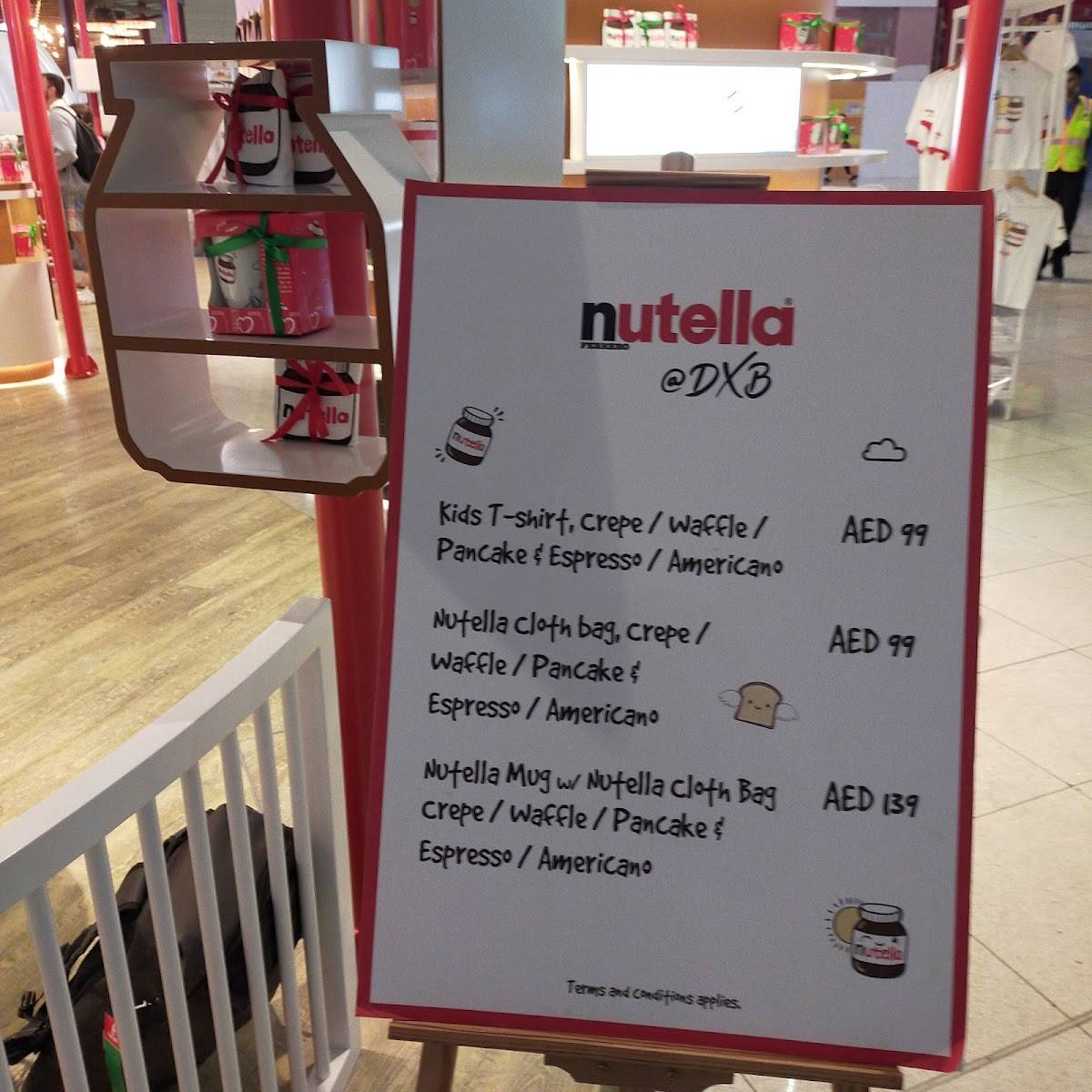 Menu at Nutella Cafe @ Dubai Airport, UAE