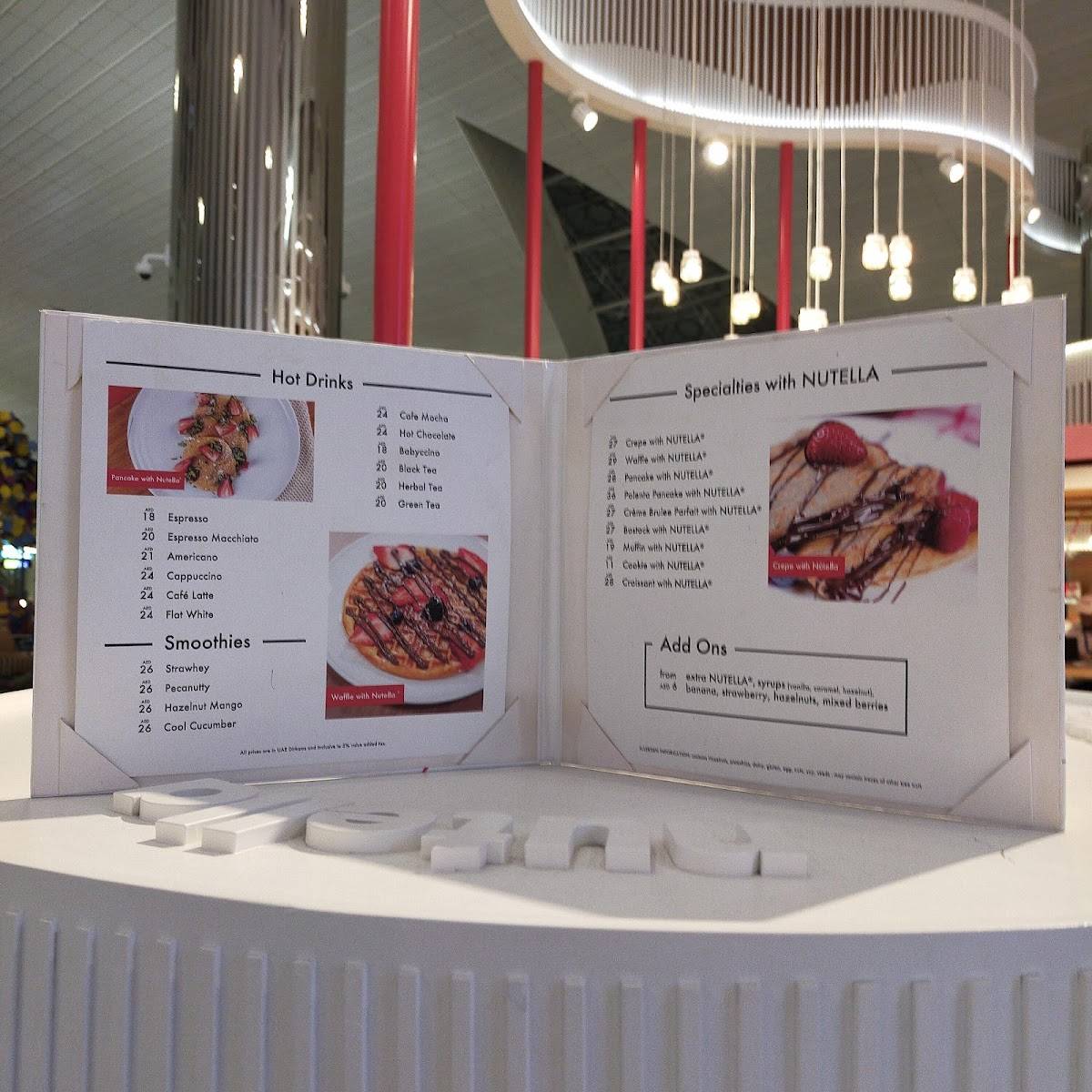 Menu at Nutella Cafe @ Dubai Airport, UAE