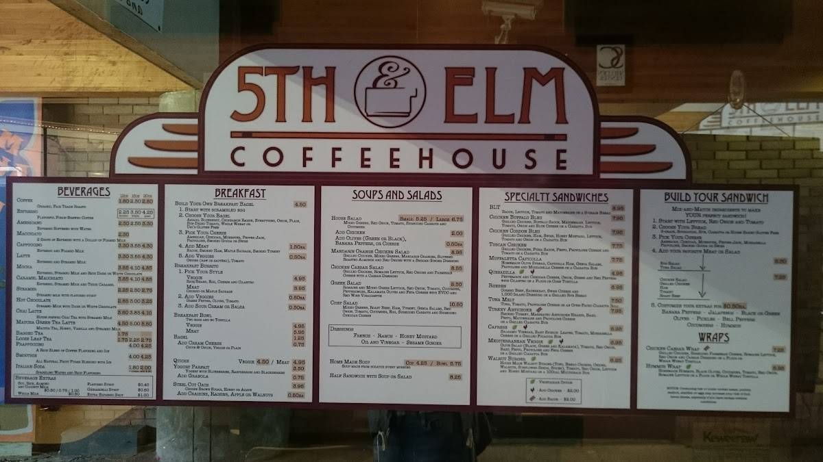 Menu at 5th & Elm Coffee House, Houghton