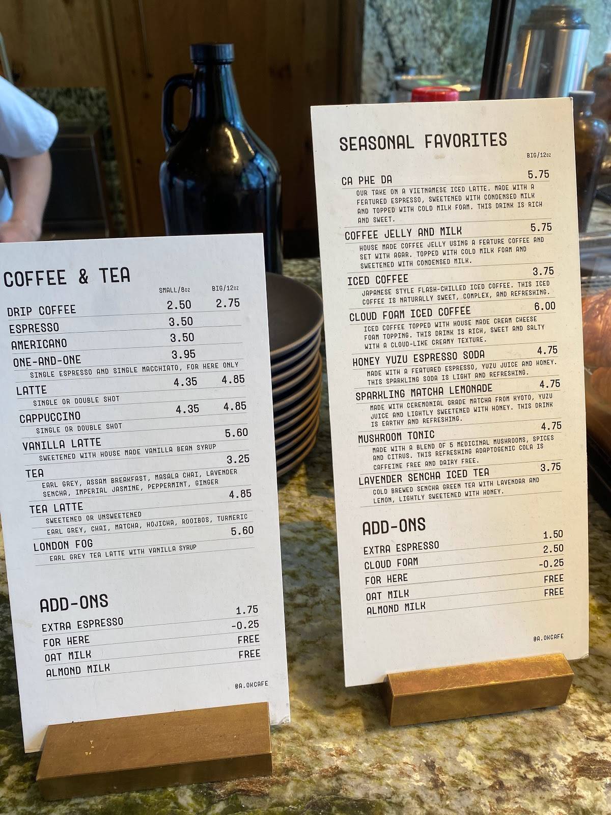 Menu at A-OK CAFE, Toronto, 50 Bloor St W