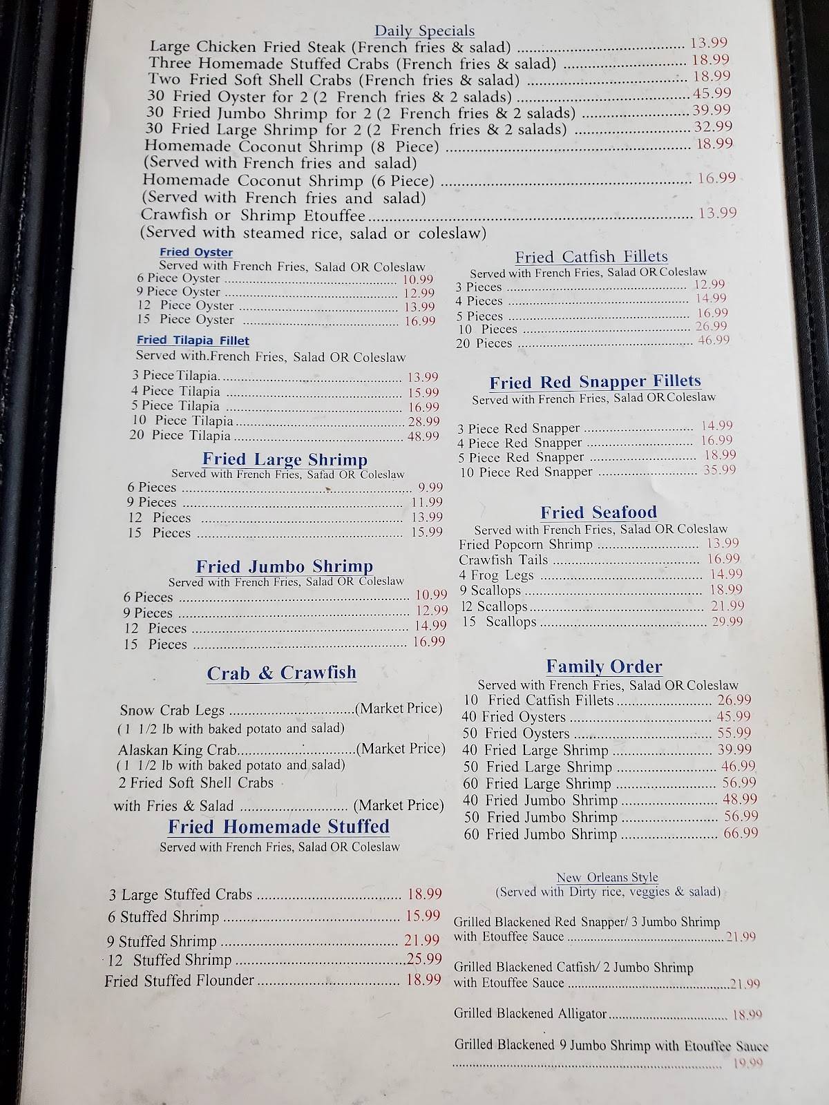 Menu at A & J Seafood and Steak steakhouse, Chappell Hill