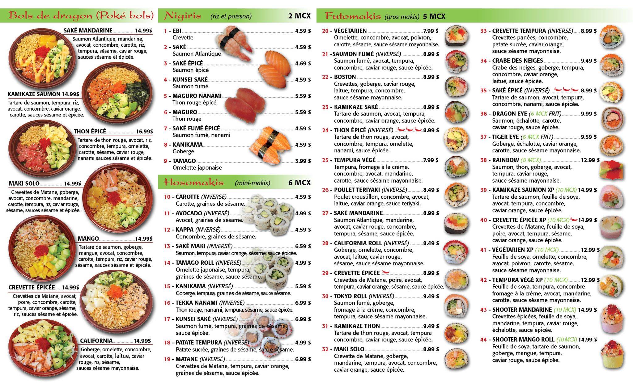 Menu at AKA Sushi des Galeries de Granby restaurant, Granby