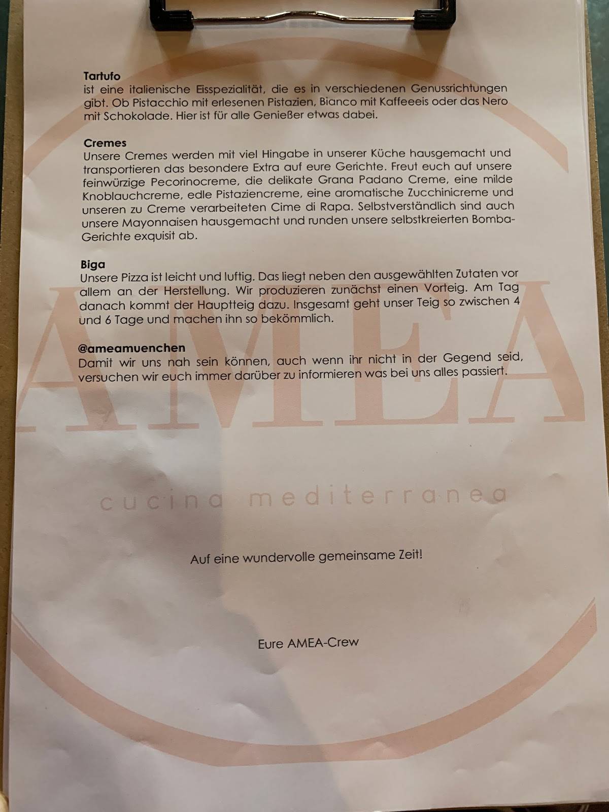 Speisekarte von AMEA pizza, München