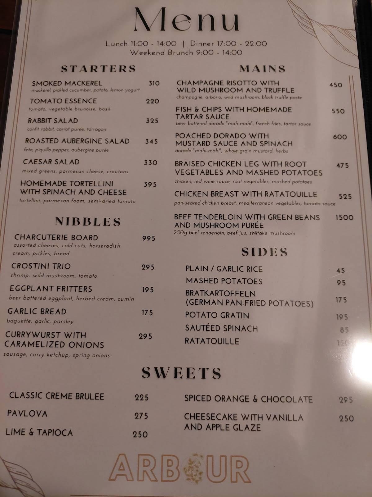 Menu at ARBOUR by Jan from your cooking class restaurant, Dumaguete