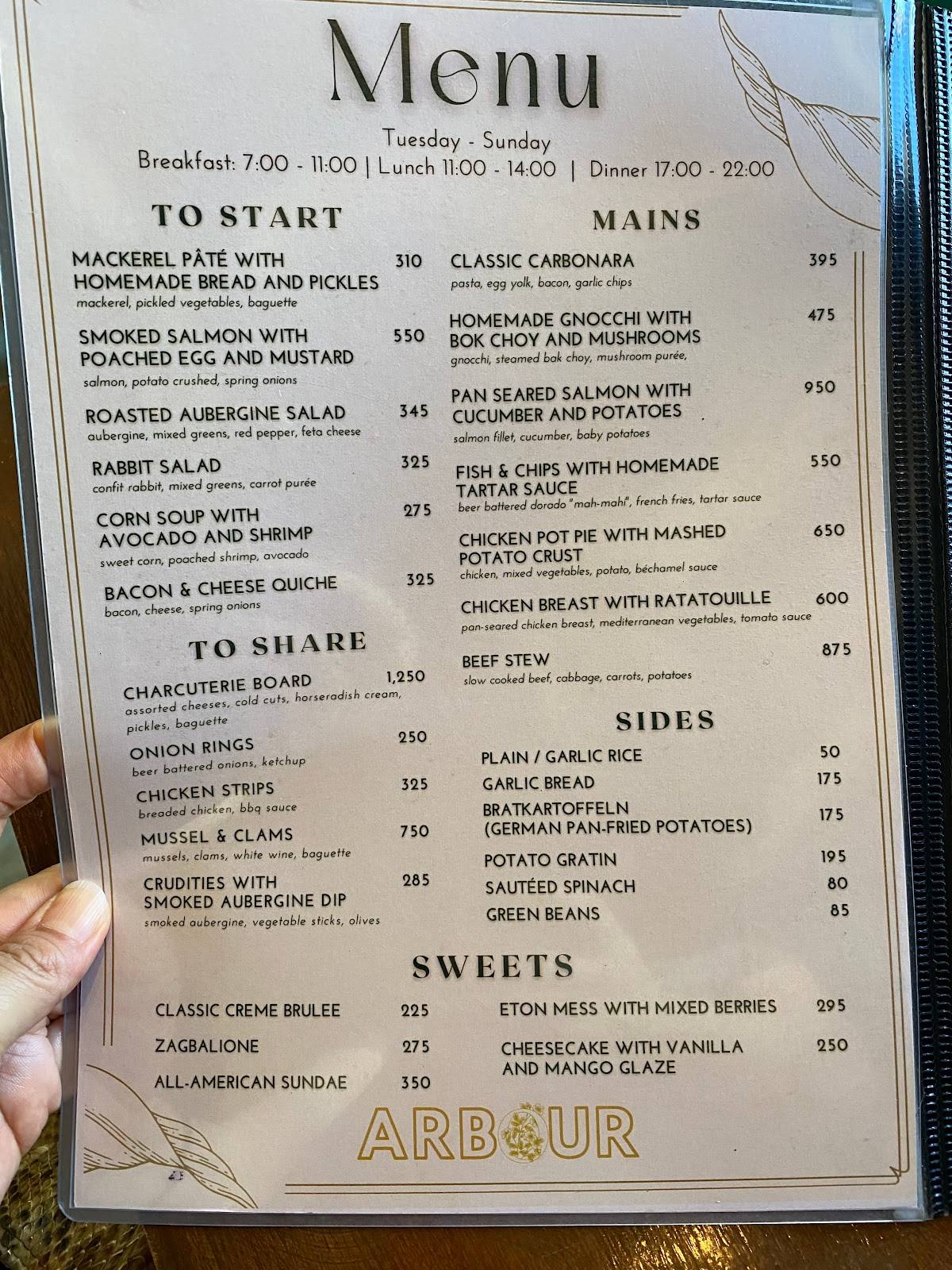 Menu at ARBOUR by Jan from your cooking class restaurant, Dumaguete