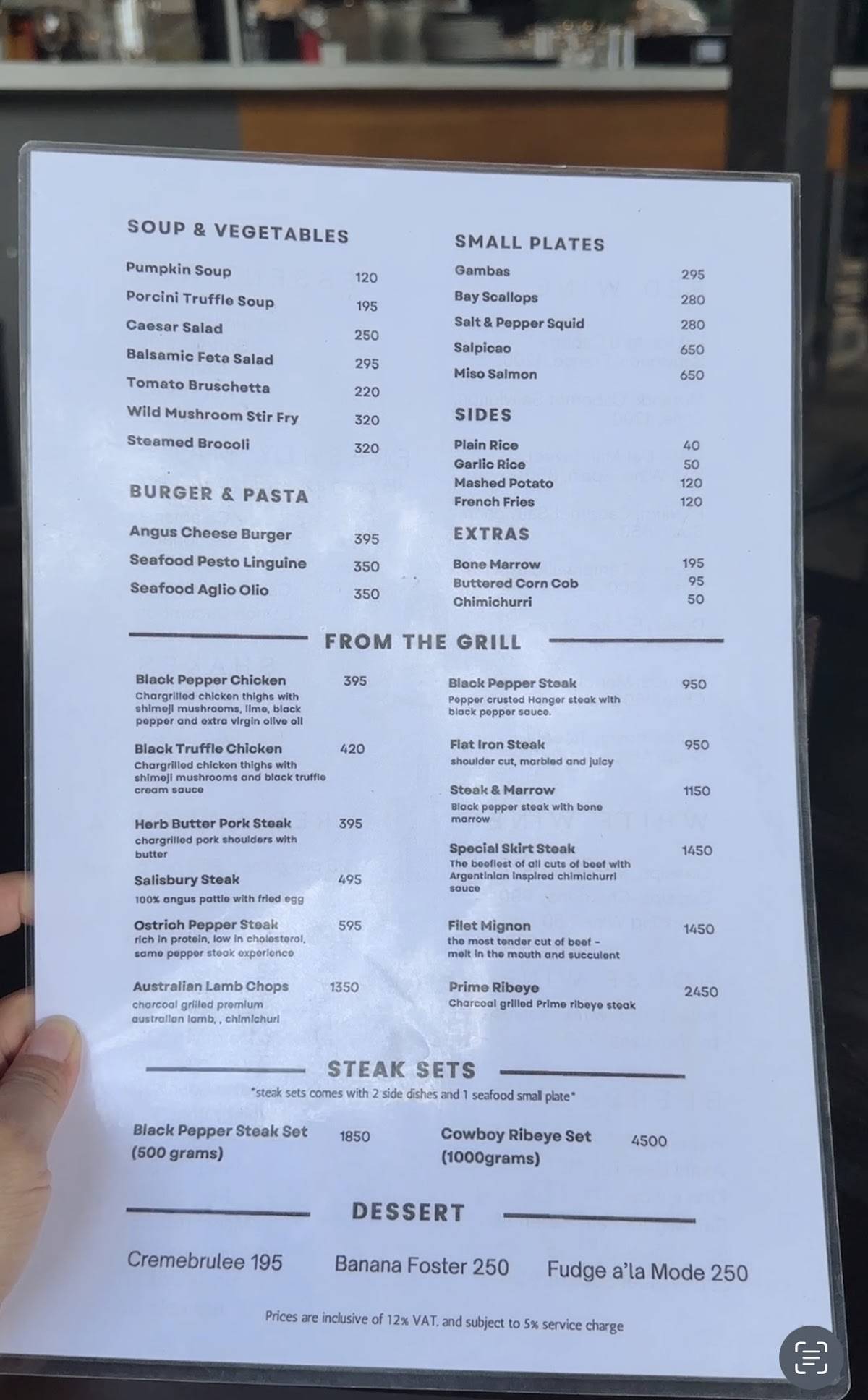Menu at Acacia Steakhouse, Cebu City