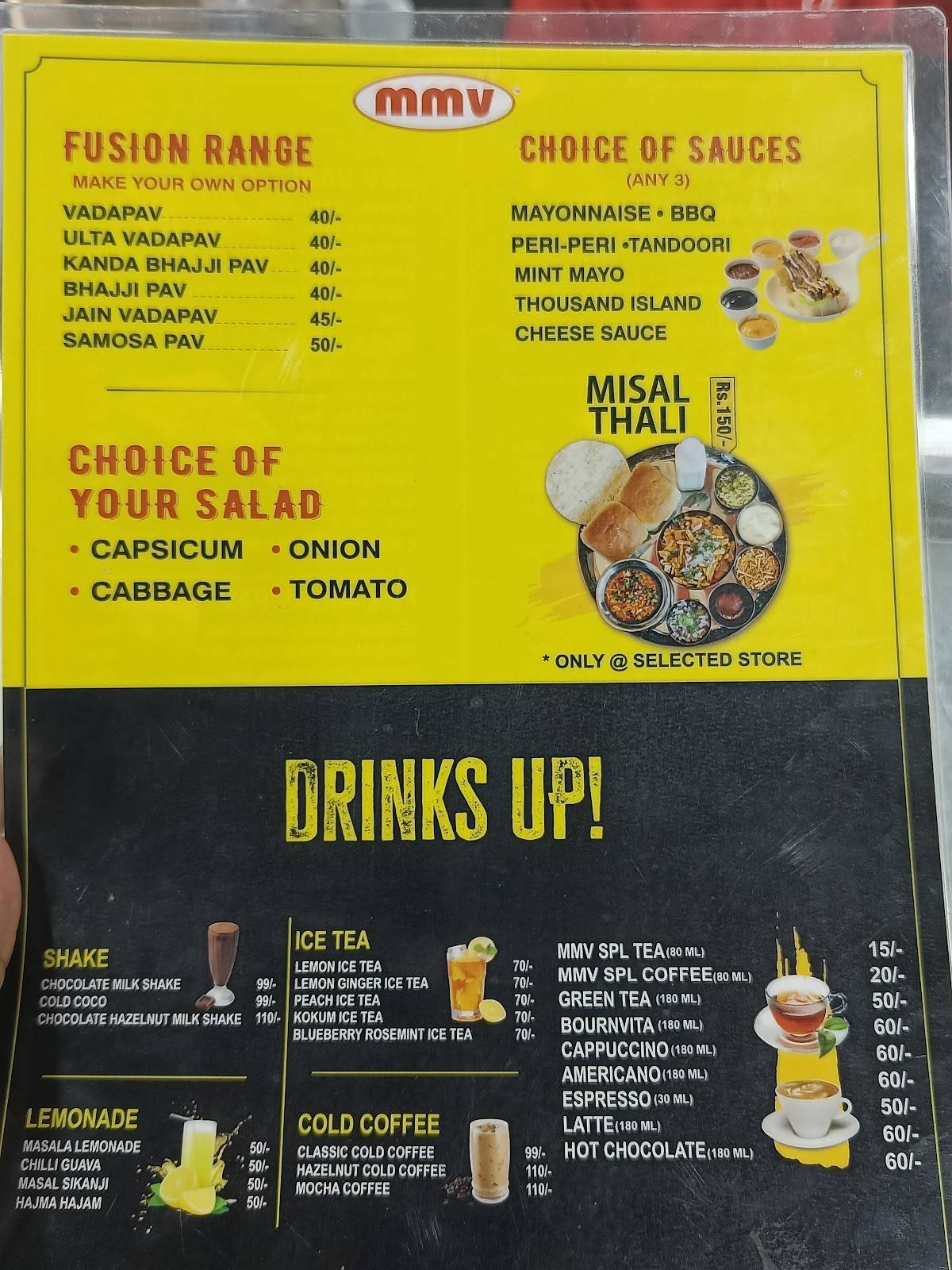 Menu at Mumbaiya Misal and Vadapav Ashram Road, Ahmedabad