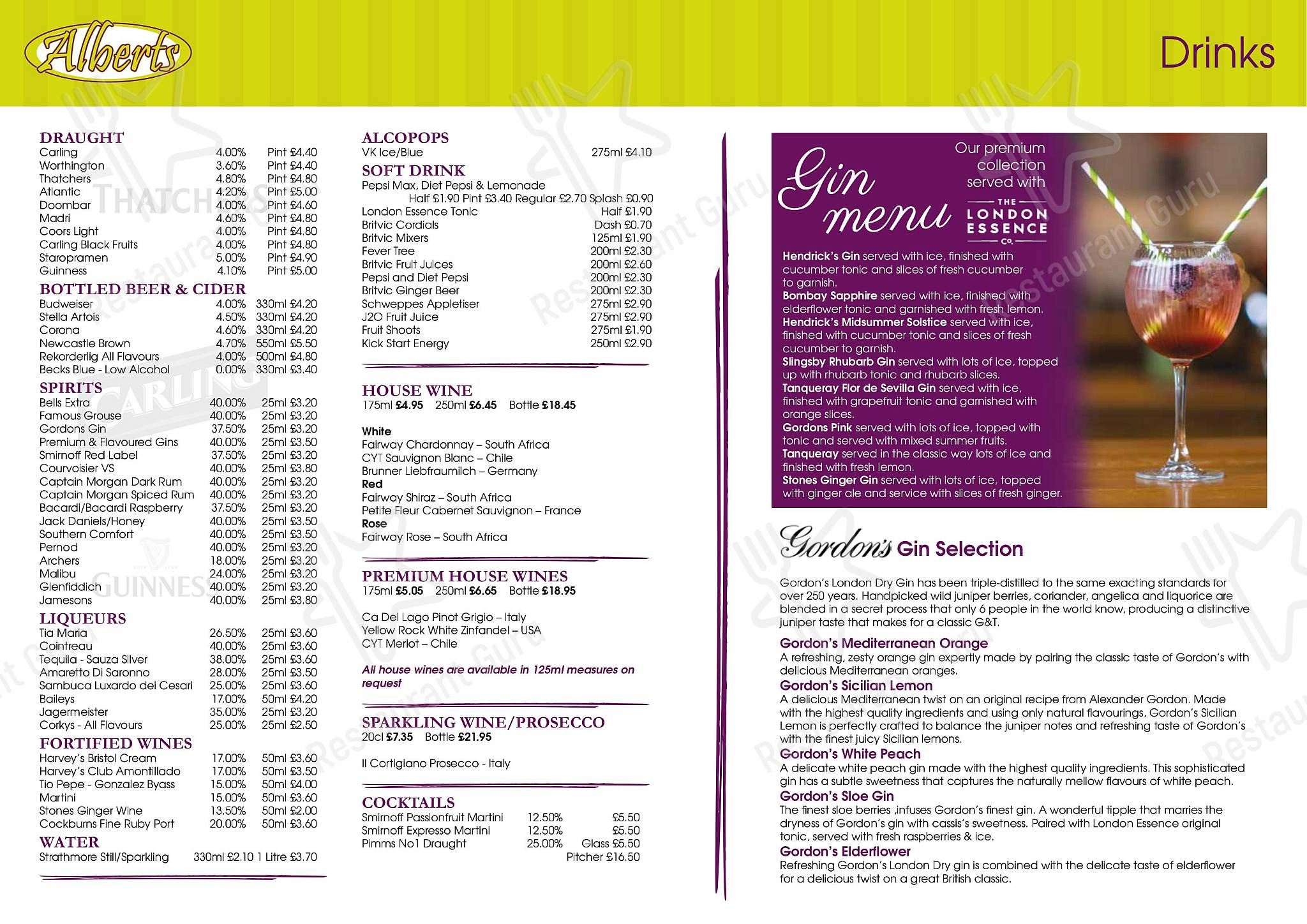 Menu at Alberts Bar, Torquay