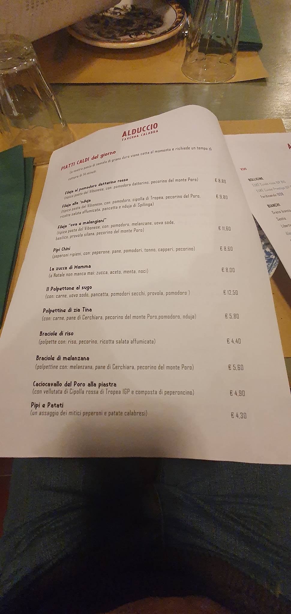 Menu at Alduccio - Taverna Calabra restaurant, Milan