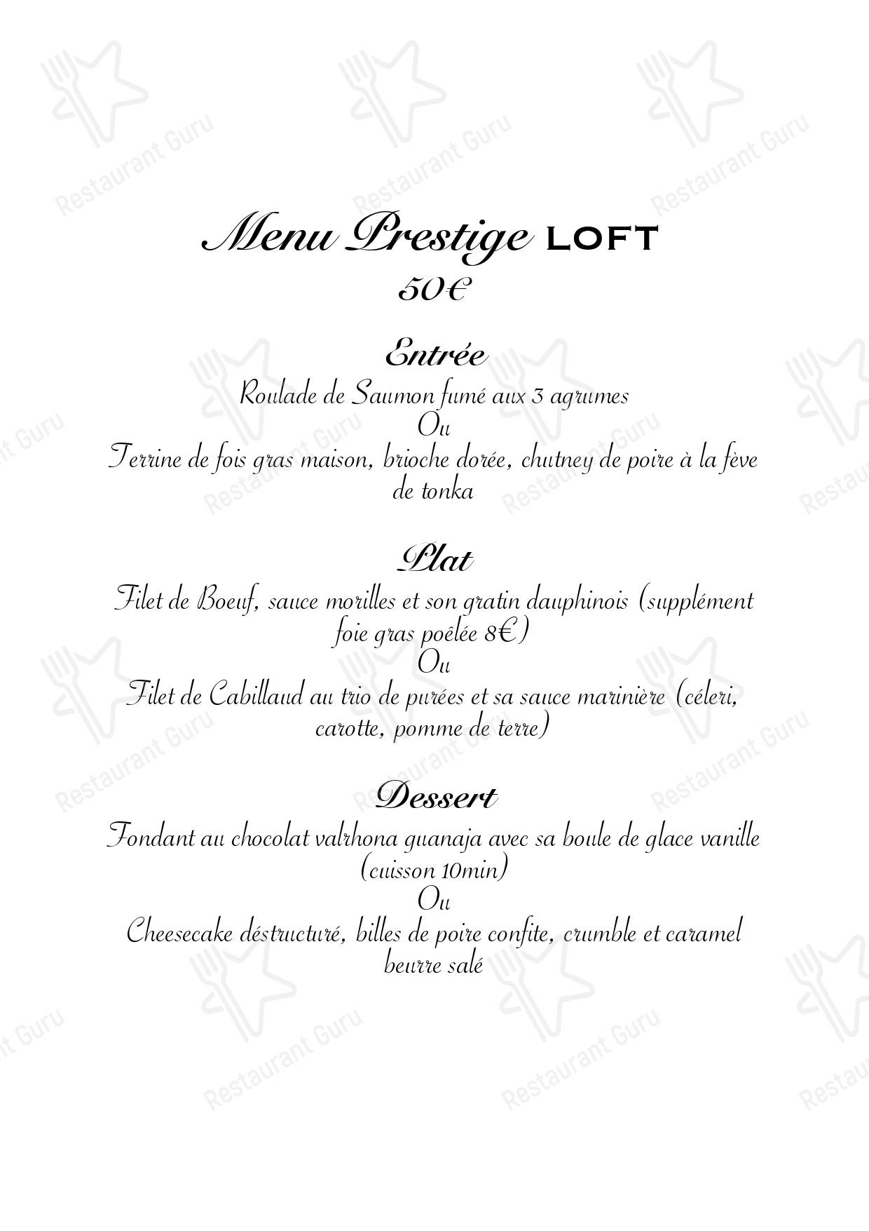 Menu au Le Loft restaurant, Algrange, Rue de Soissons
