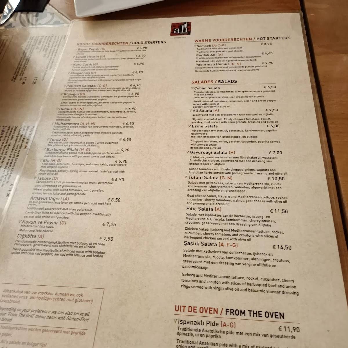 Menu au Ali Ocakbaşı Amsterdam, Amsterdam, Herengracht 558
