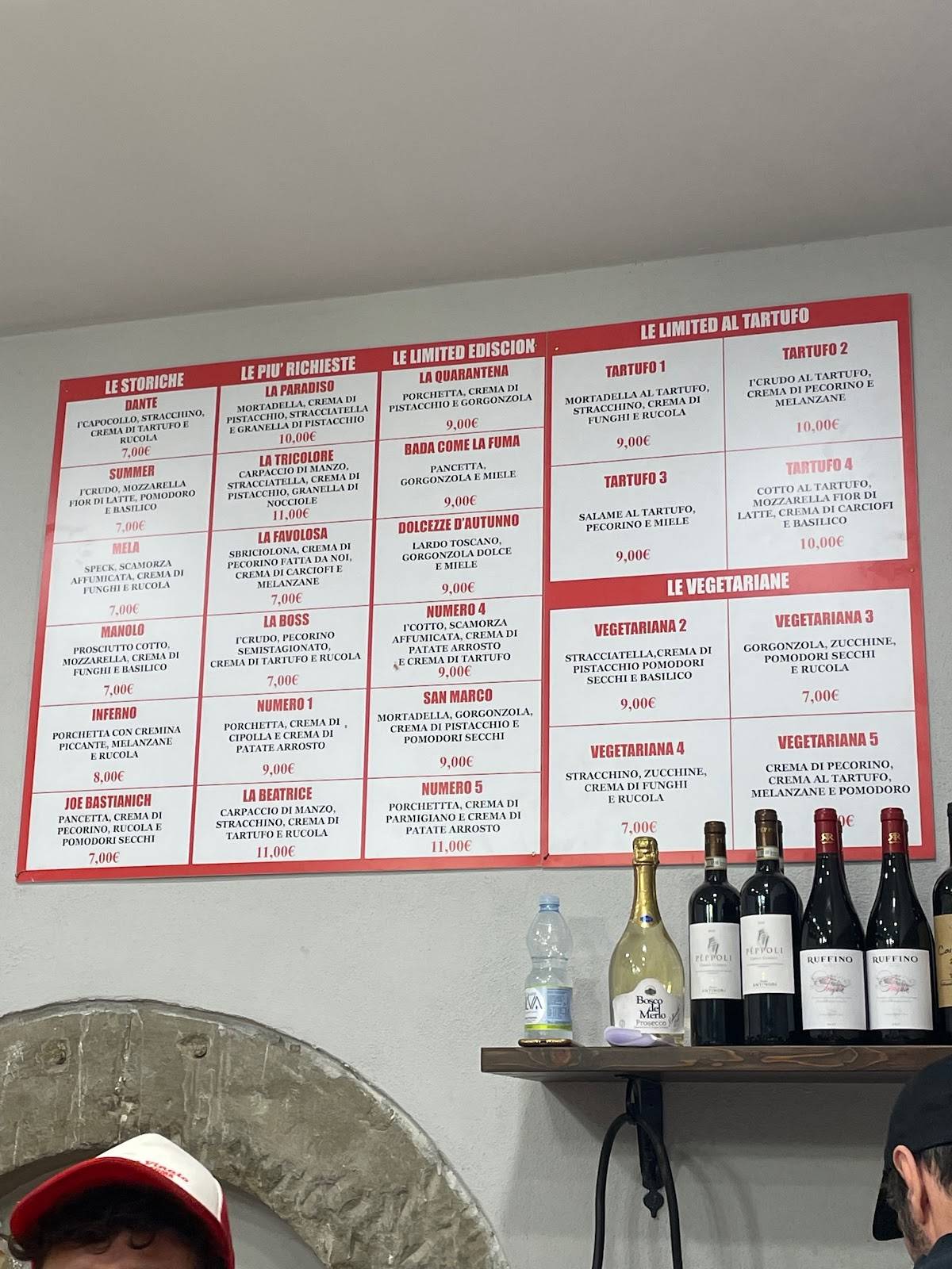 Menu at All’Antico Vinaio cafe, Florence