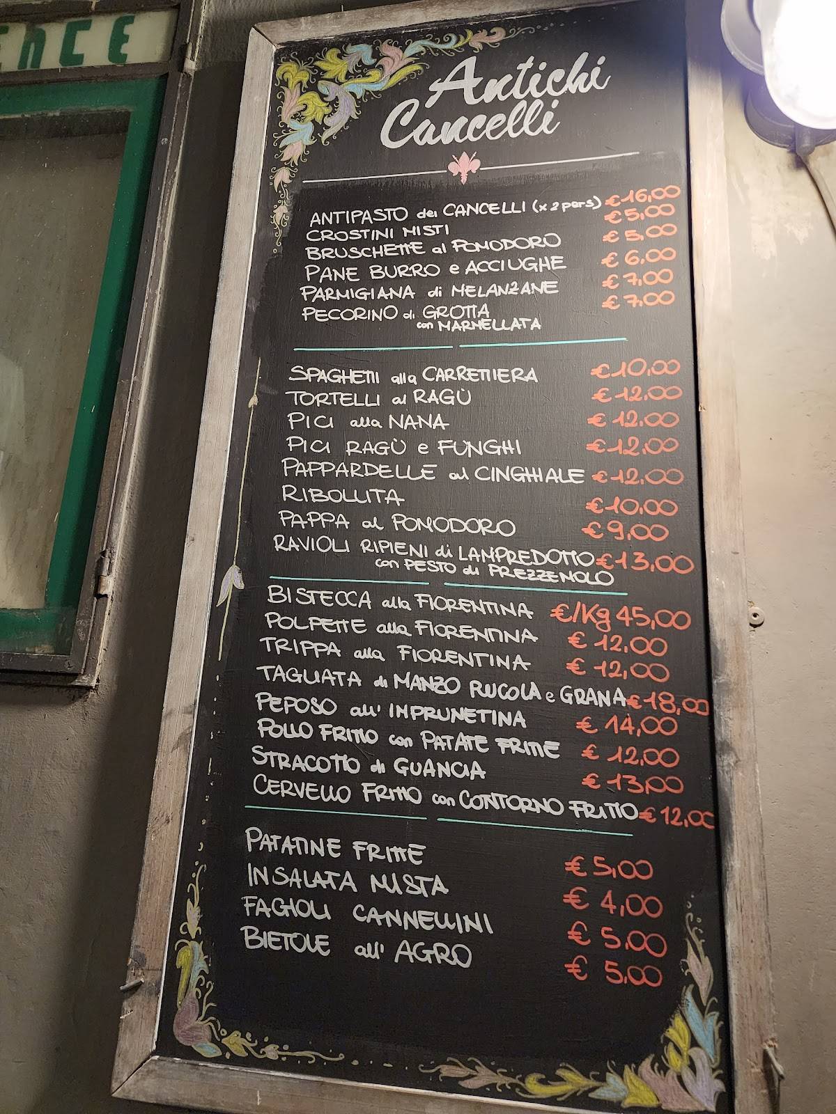 Menu at All’Antico Vinaio cafe, Florence
