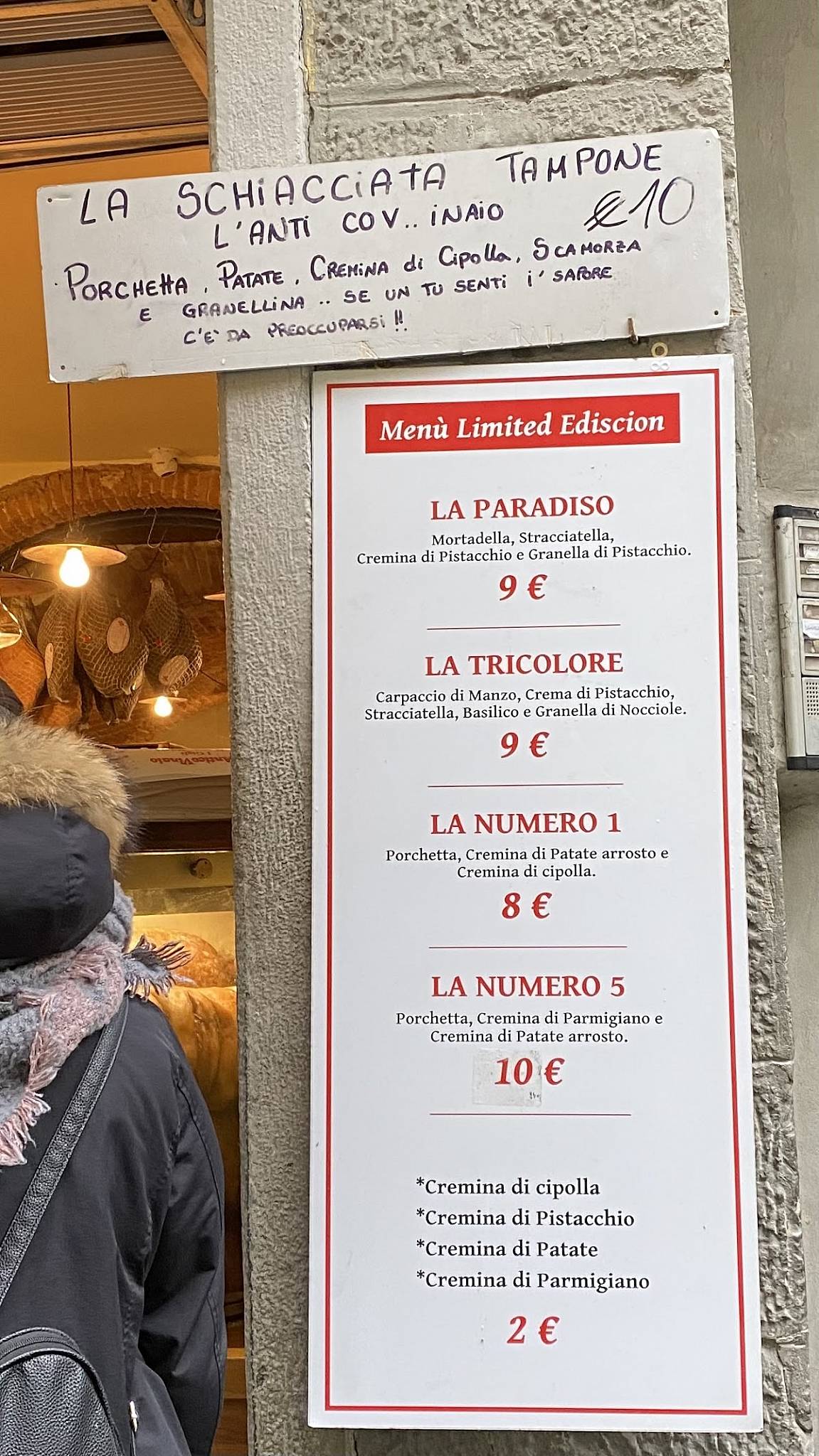 Menu at All’Antico Vinaio cafe, Florence