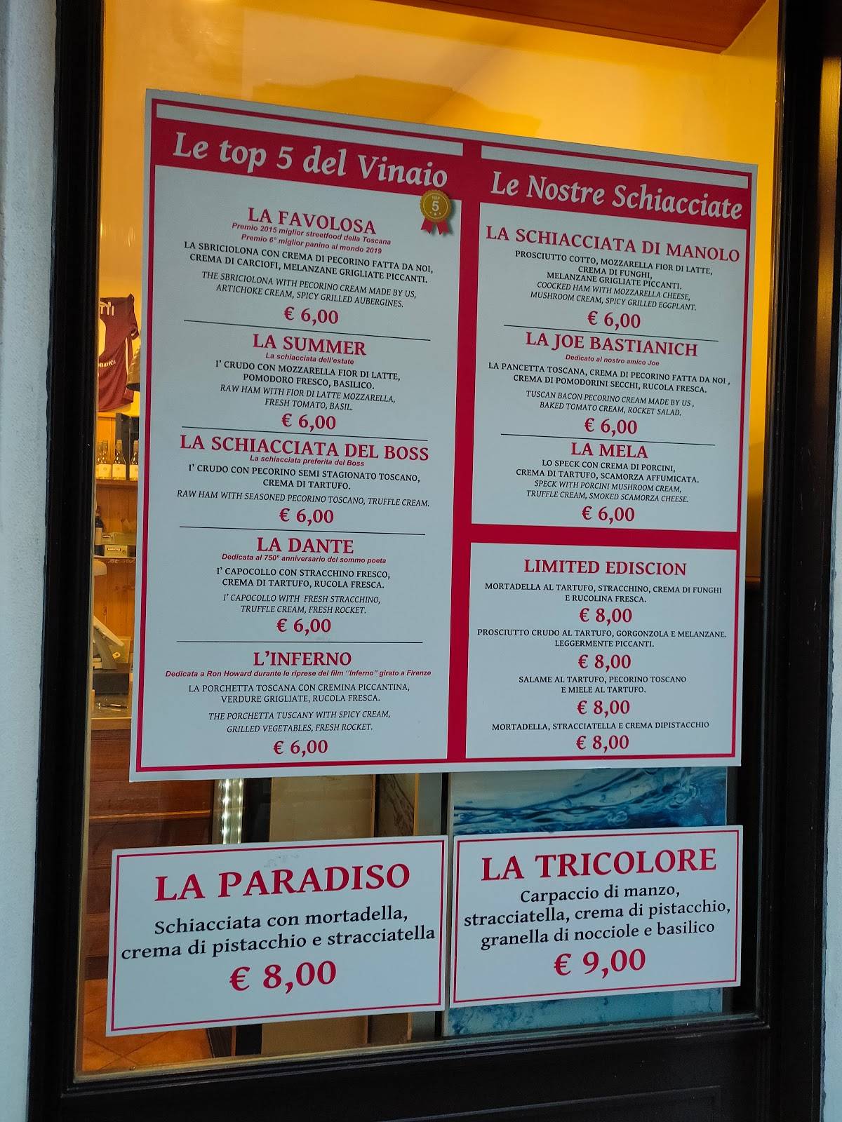Menu da All'Antico Vinaio ristorante, Milano