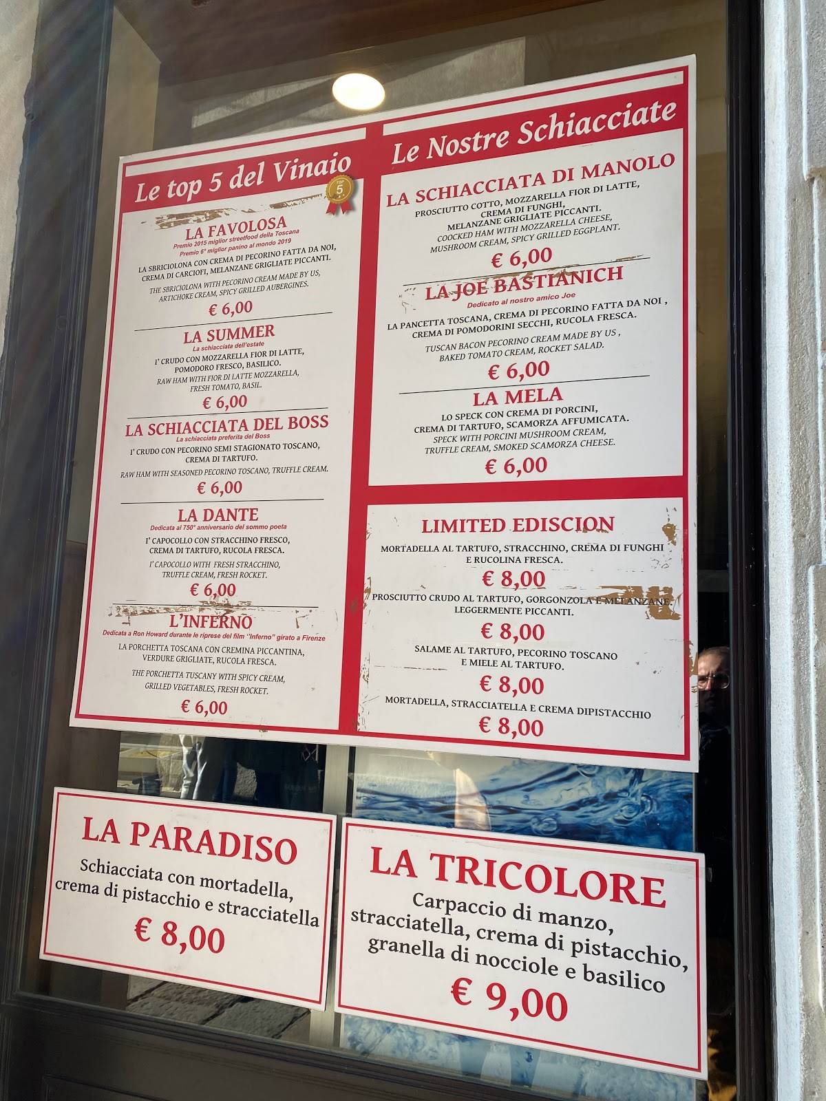 Menu da All'Antico Vinaio ristorante, Milano