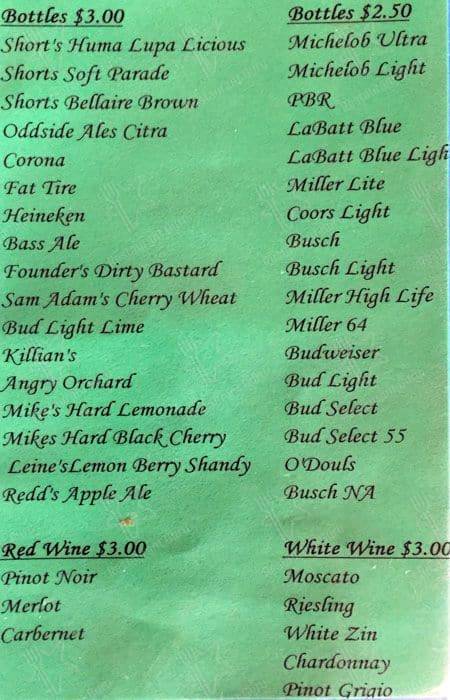 Menu at The Blue Shamrock Pub, St. Louis
