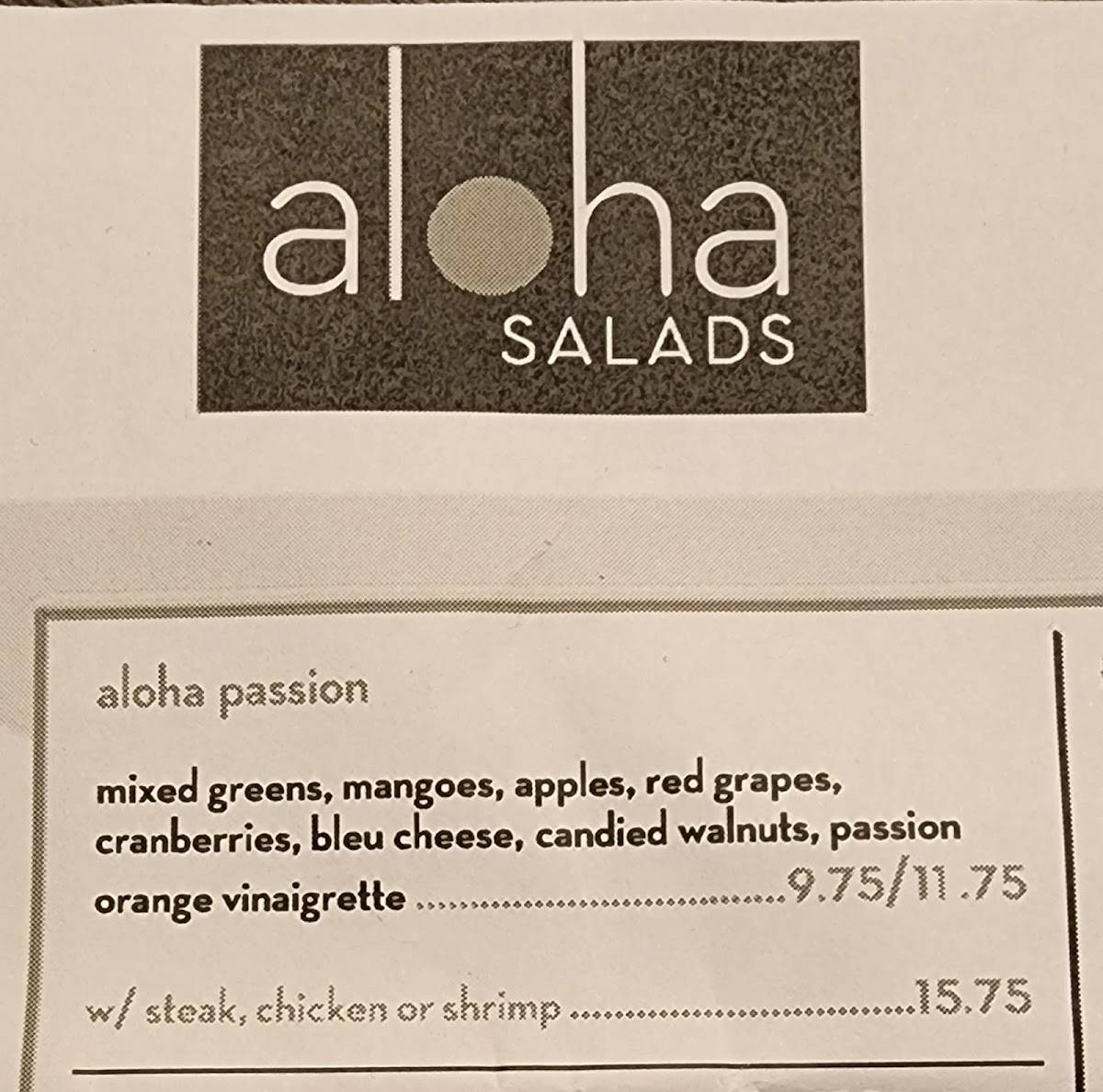 Menu at Aloha Salads restaurant, Honolulu, Waialae Ave # 7050