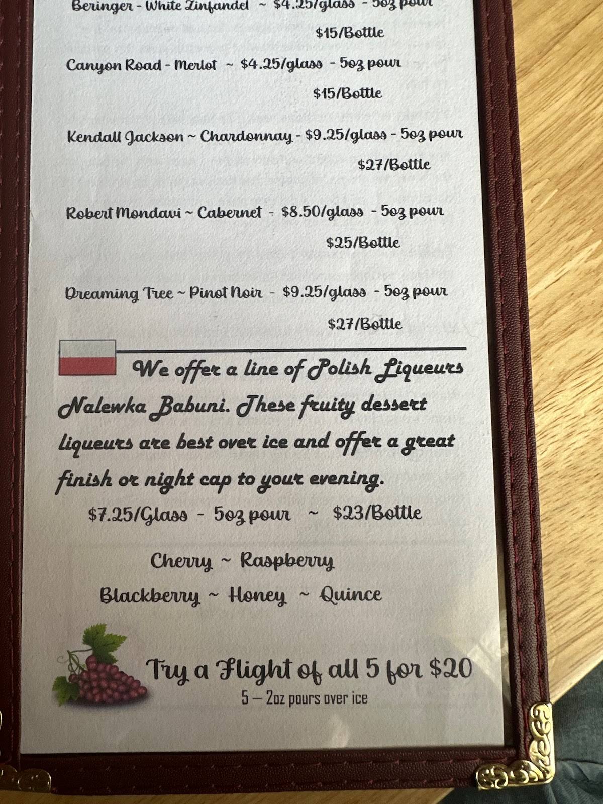Menu at The Old Polish Corner restaurant, Alpena