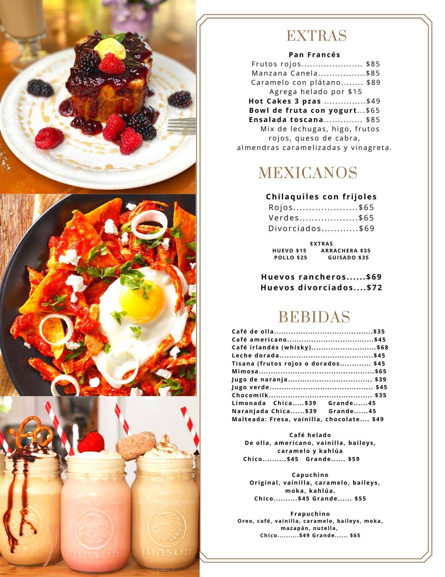Carta del restaurante La Antigua, Ameca