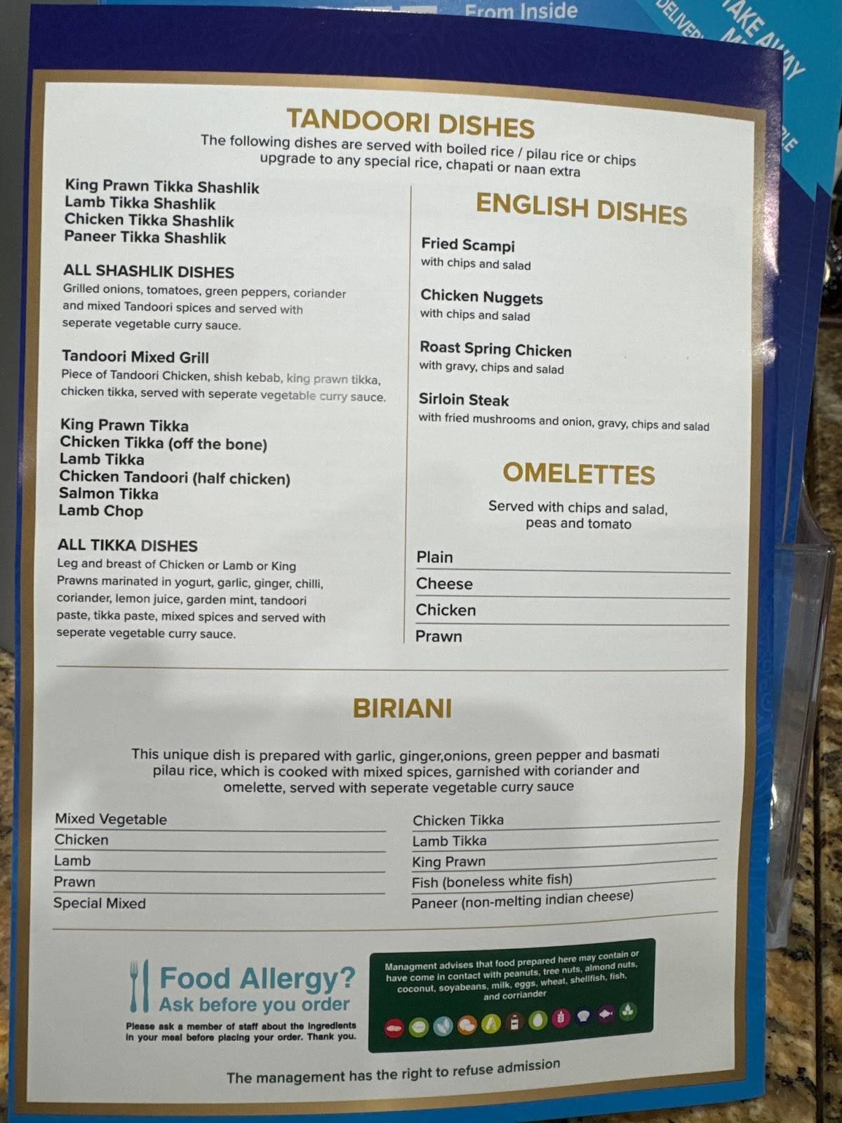 Menu at Anaz restaurant, Darwen, 110