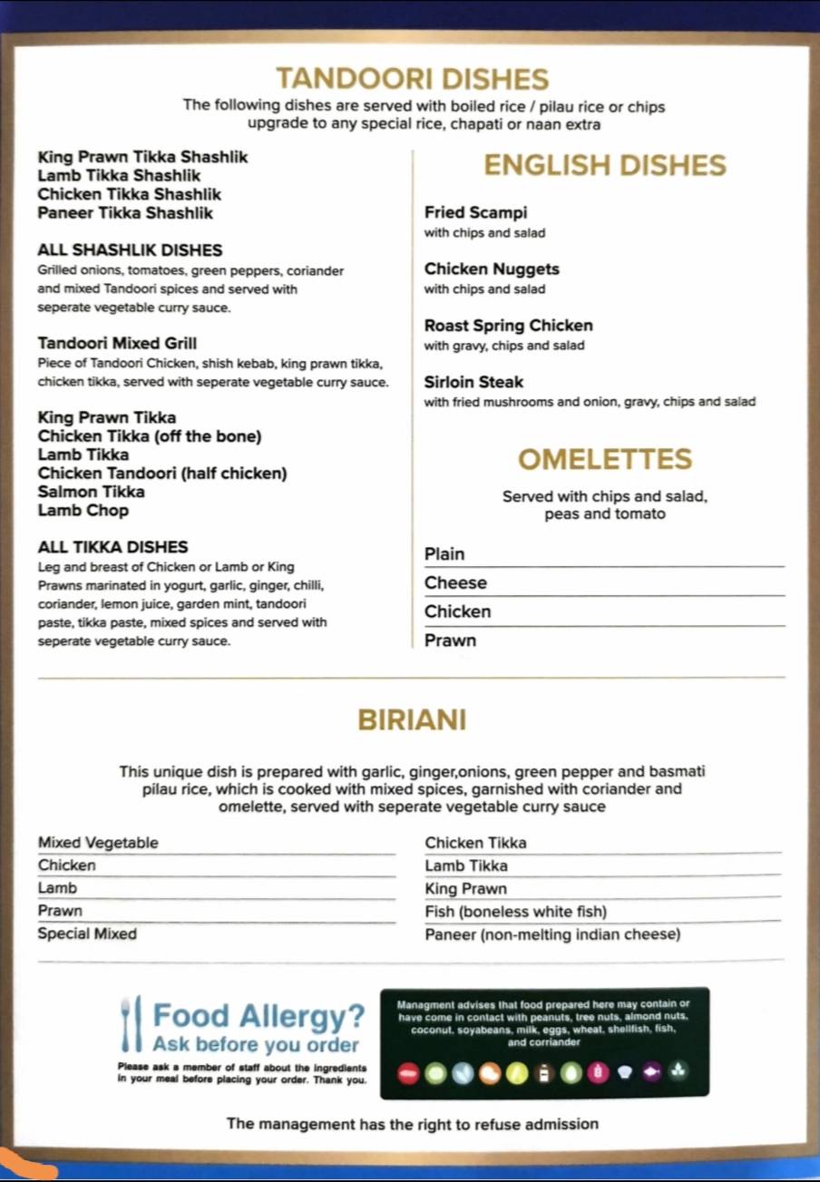 Menu at Anaz restaurant, Darwen, 110