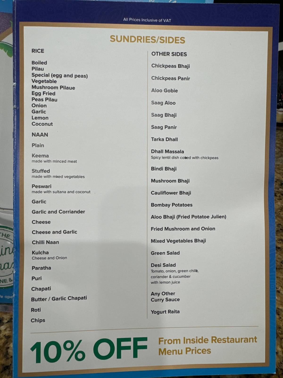 Menu at Anaz restaurant, Darwen, 110
