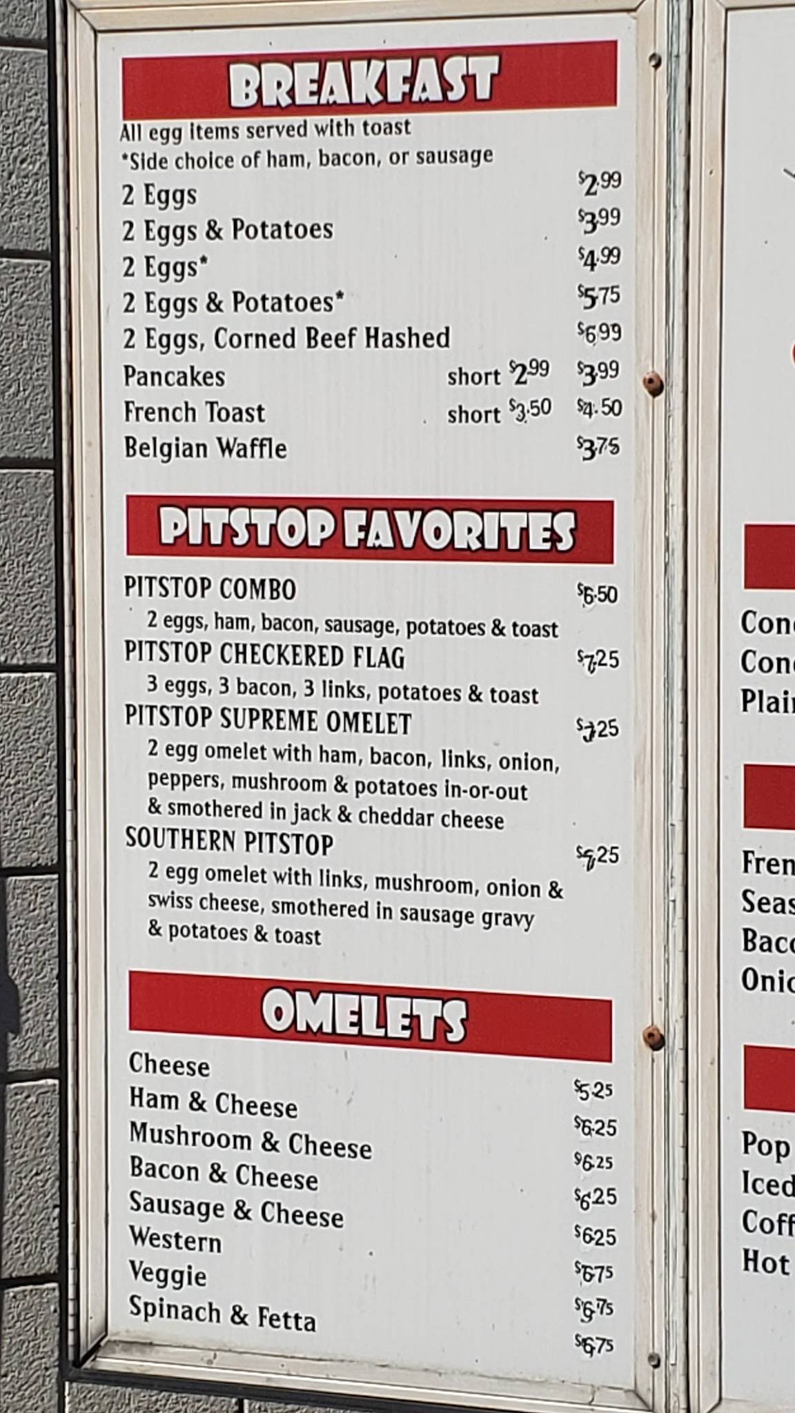 Menu at Anchor Bay Pit Stop Diner restaurant, New Baltimore