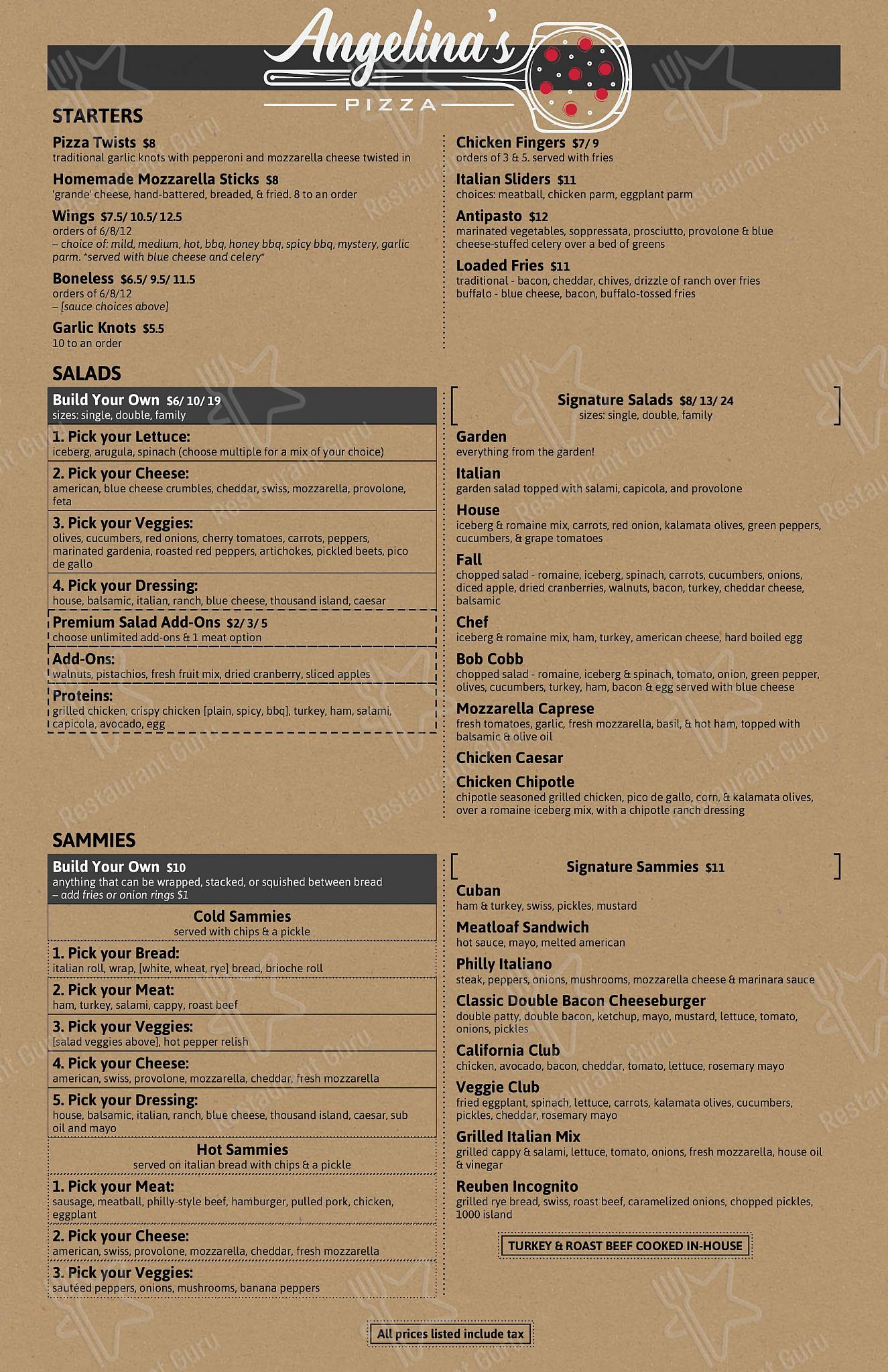 Menu at Angelina's Pizzeria, Queensbury