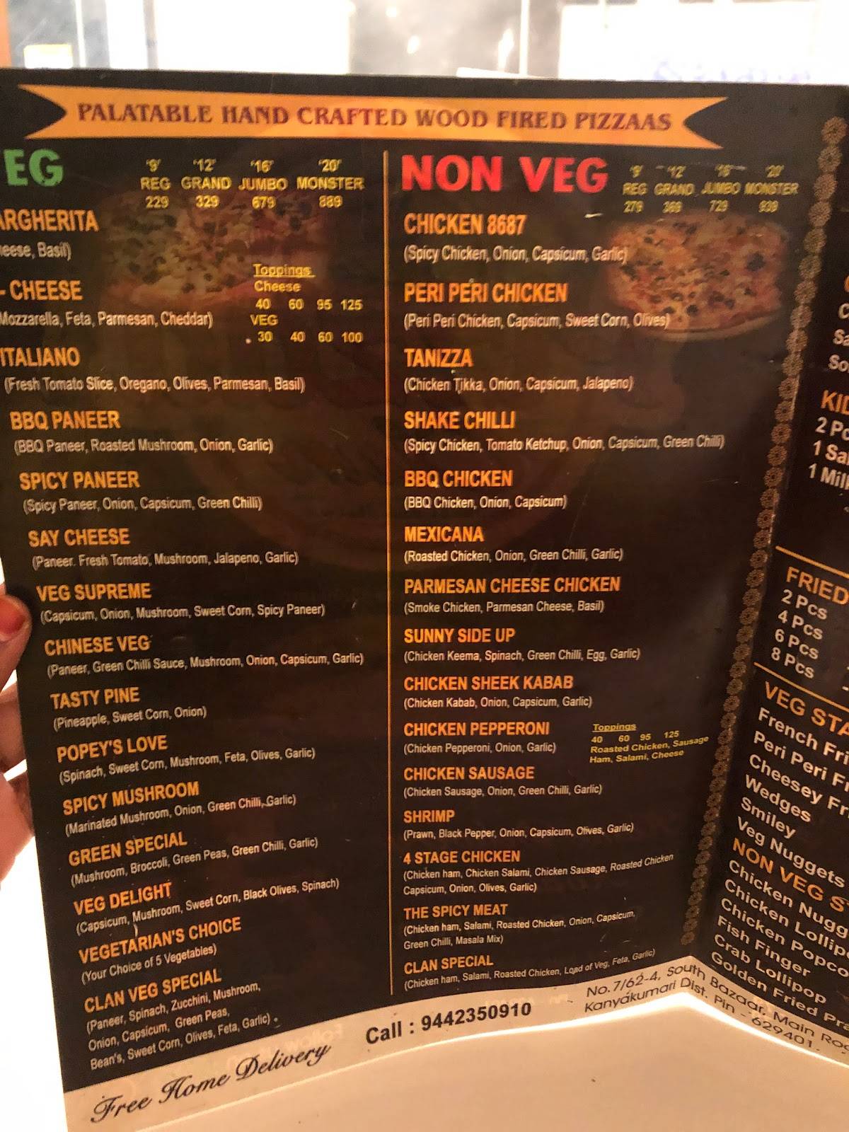 Menu at Pizzaa Clan, Anjugramam