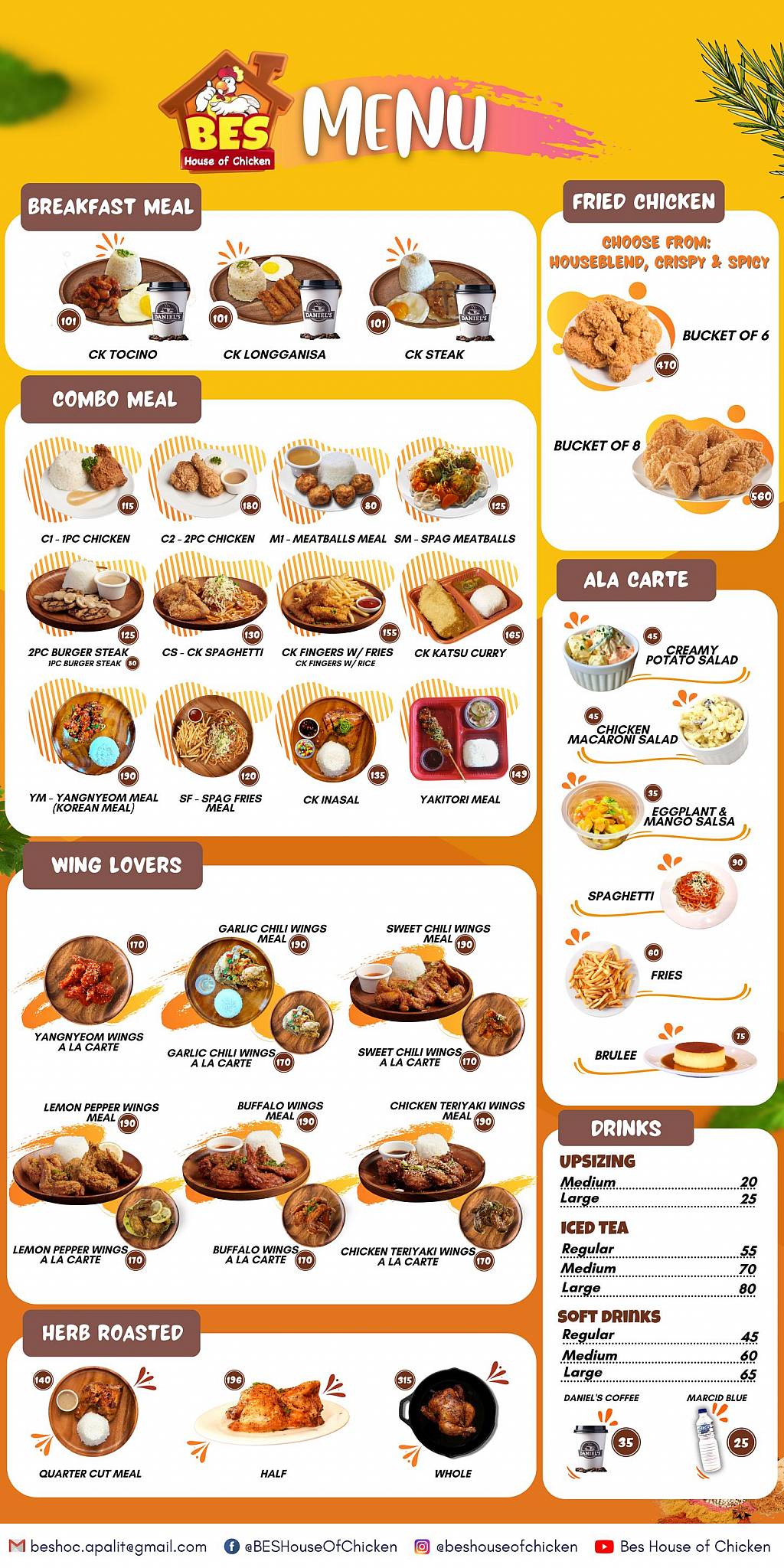 Menu at BES House of Chicken restaurant, Apalit