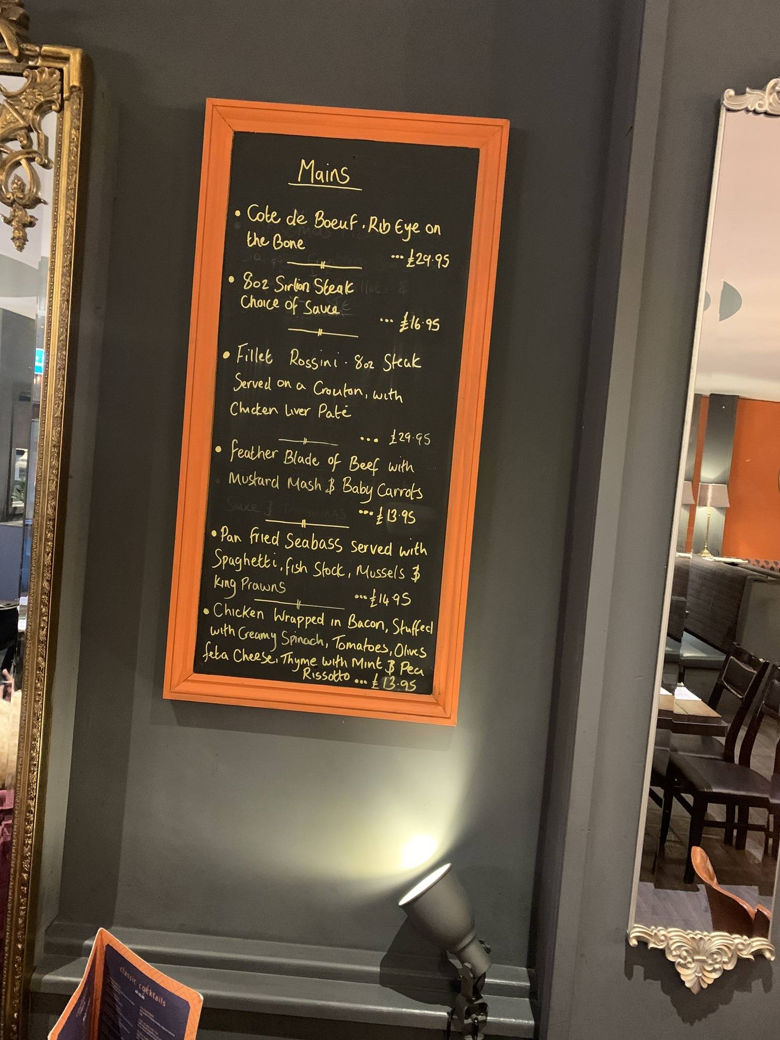 Menu at Aperitif restaurant, Sunderland