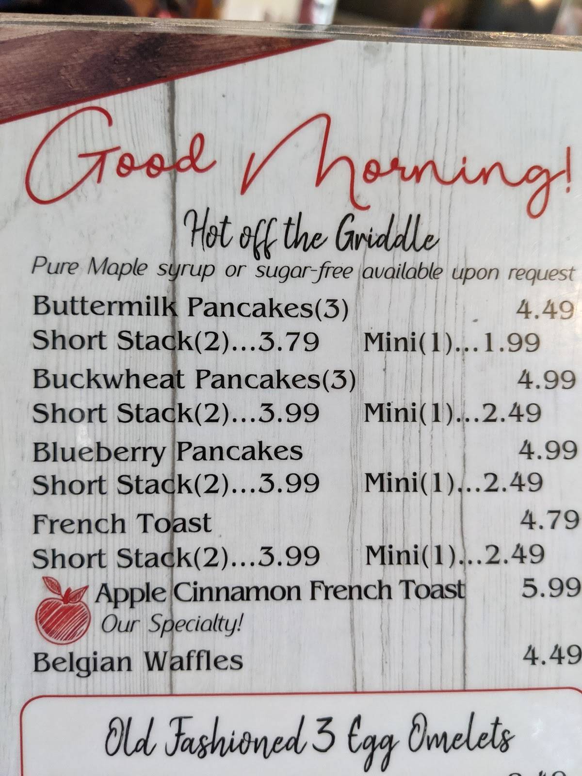 Menu at Apple Dumplin restaurant, Springville