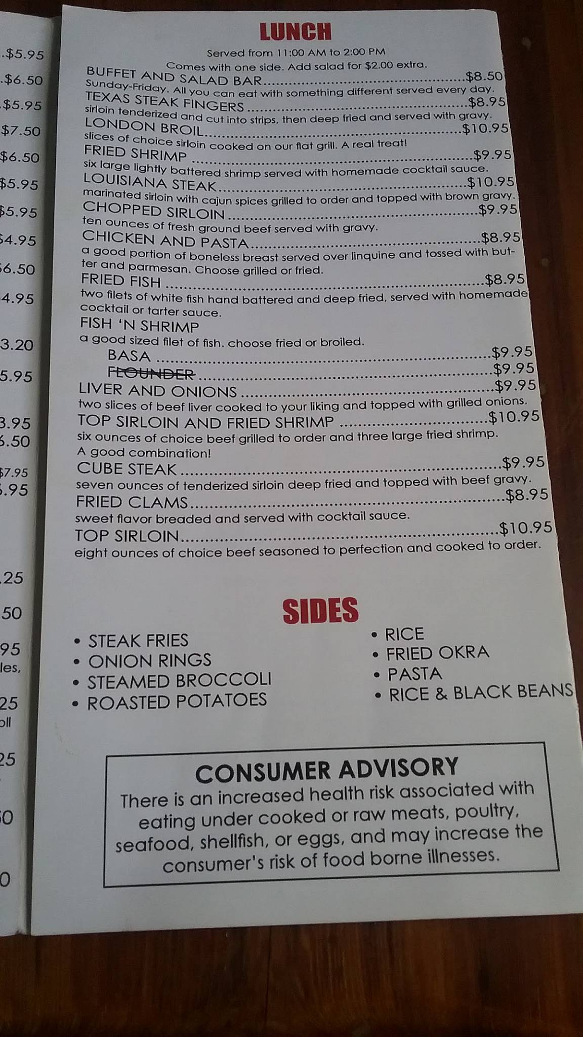 Menu at Reef N Beef Restaurant and Lounge, Arcadia, SE Hwy 70
